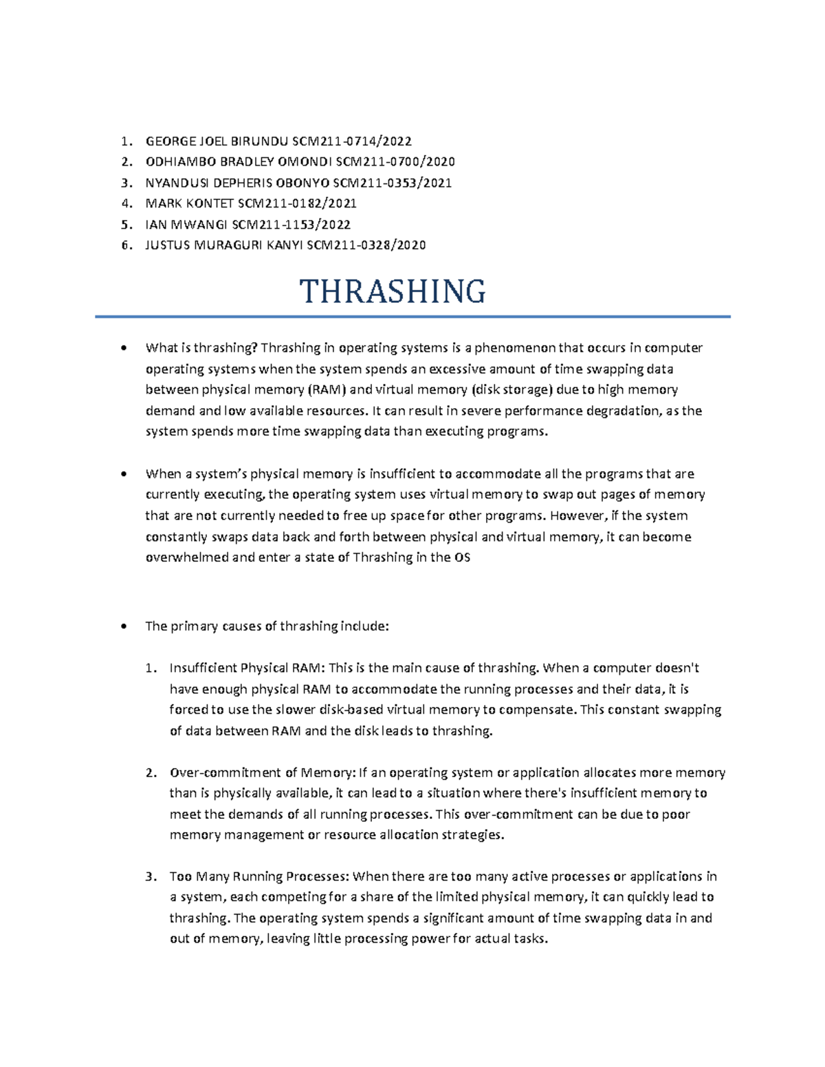 Thrashing in Operating Systems: Analysis & Solutions (SCM211) - Studocu