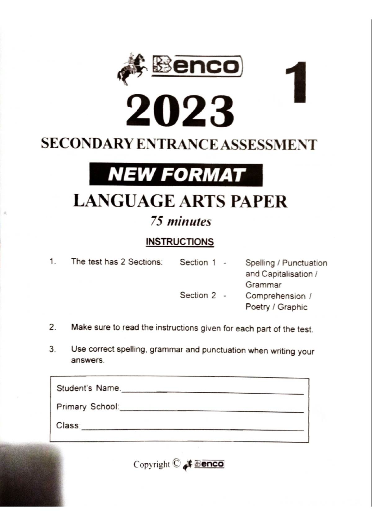 Benco 2023 SEA Language Arts Paper - Modélisation cinématique des ...