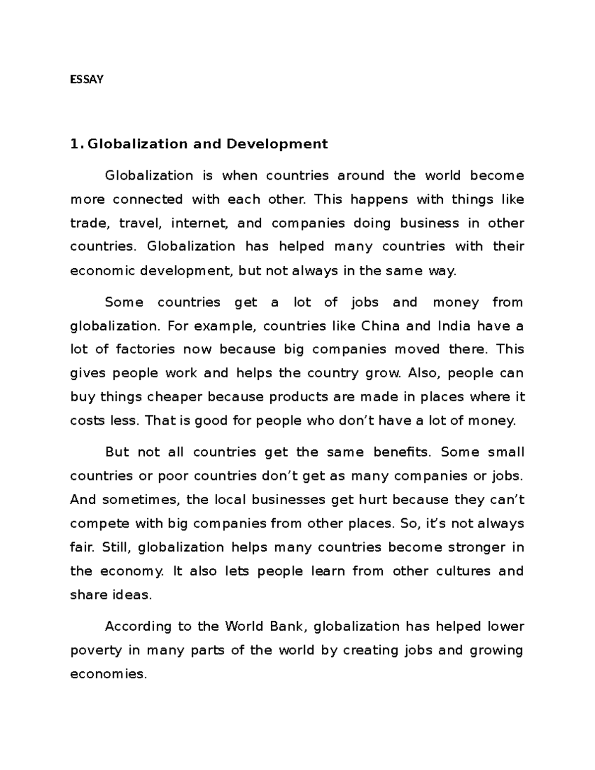 ESSAY 1: Globalization and Its Impact on Development, Inequality ...