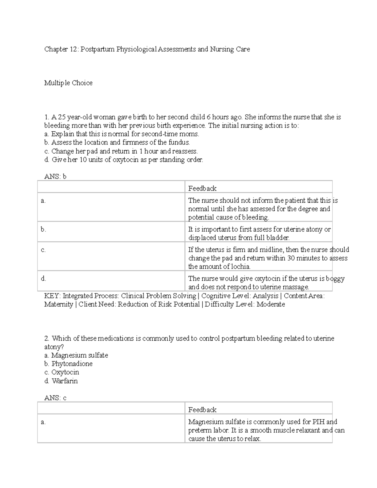 Chapter 12: Postpartum Physiological Assessments & Nursing Care ...
