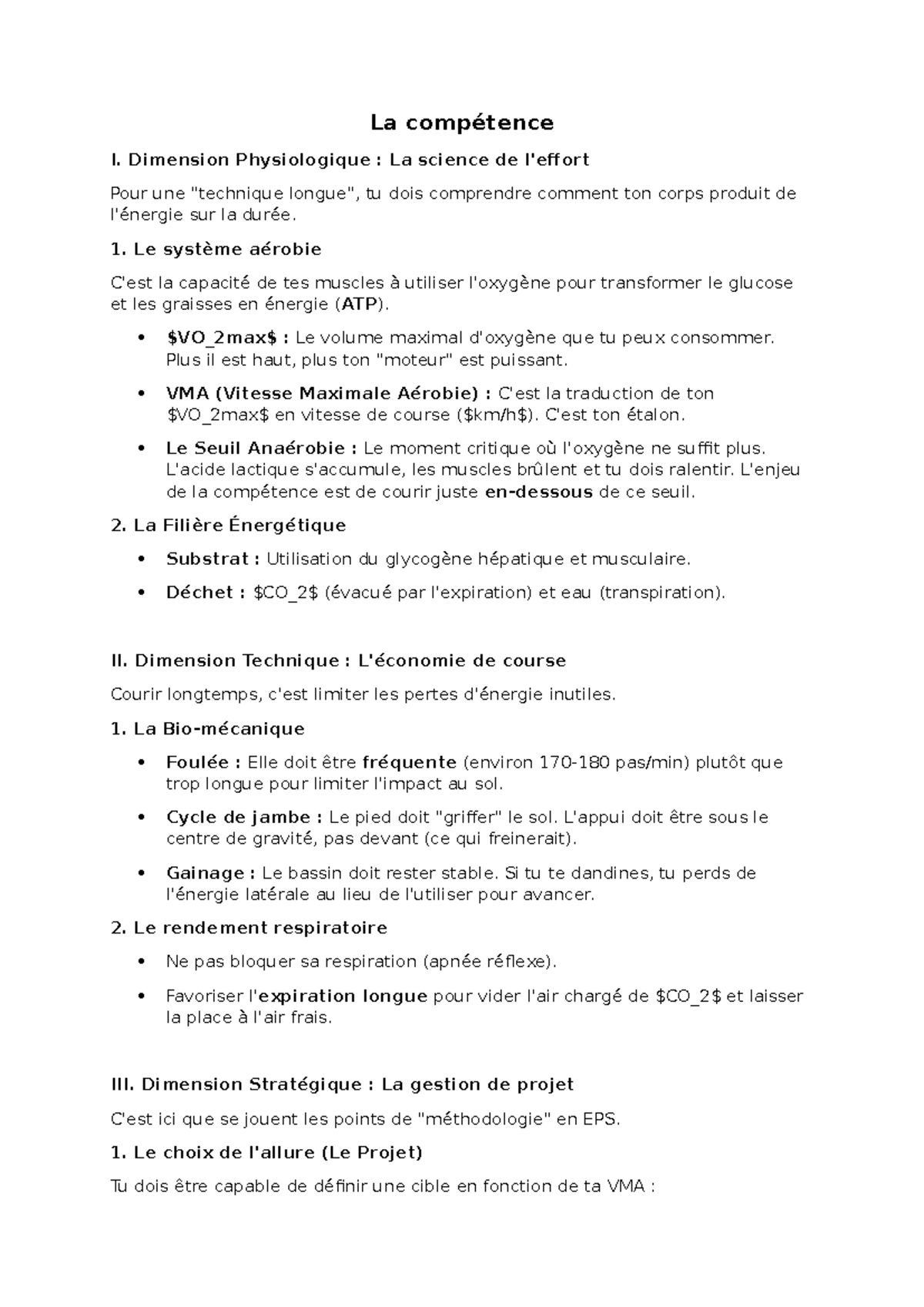 Compétence I : Dimension Physiologique et Technique en EPS - Studocu