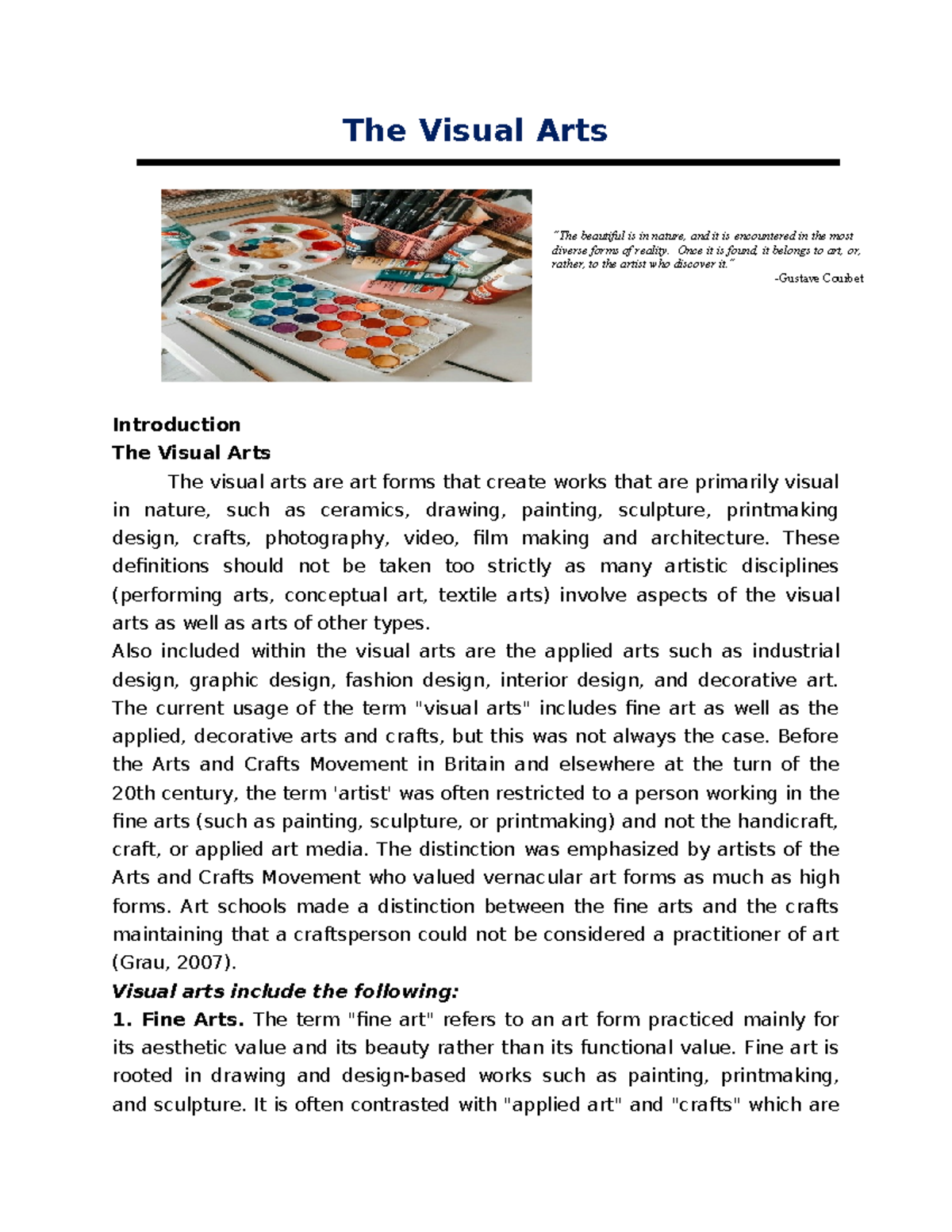 Arts-Lesson-3: Exploring the Various Forms of Visual Arts - Studocu
