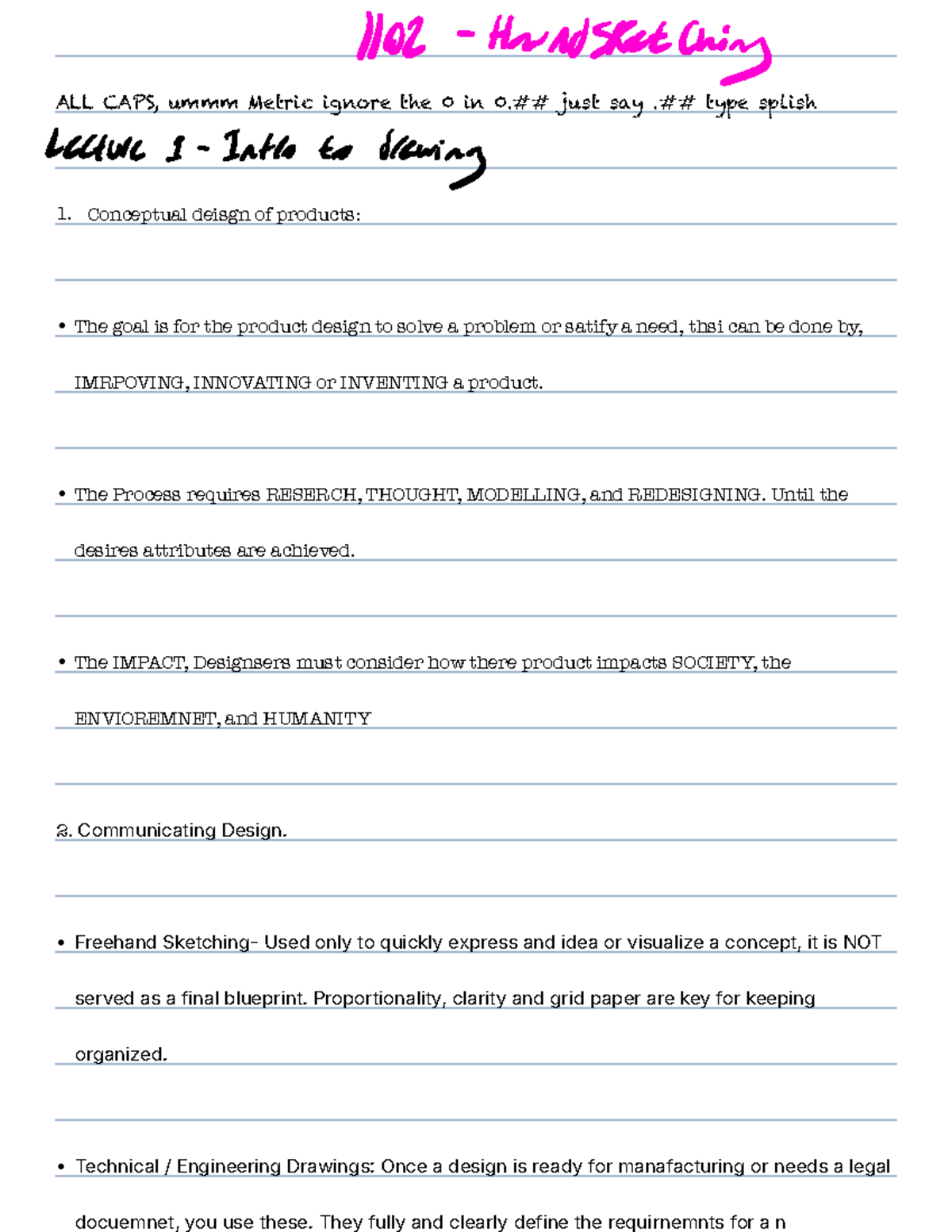 1102 Hand-Sketching Lecture Notes: Intro to Product Design - Studocu