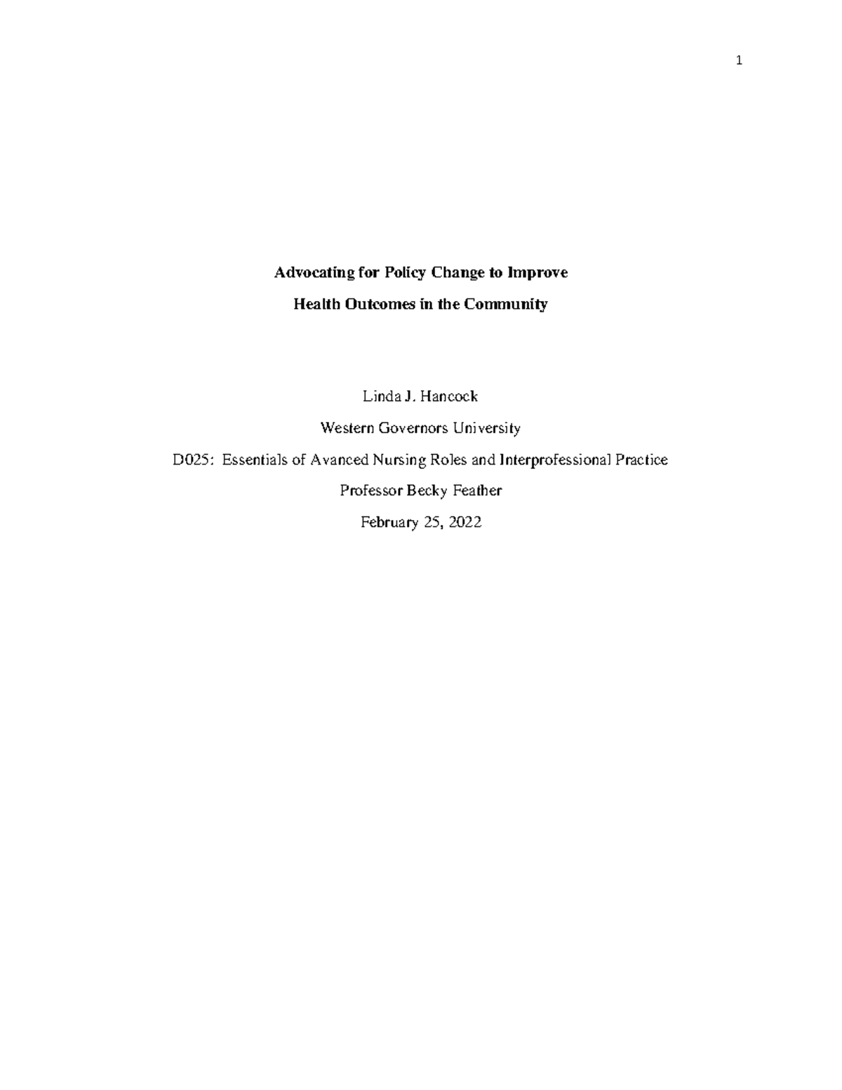 AWM2 Policy Change Proposal: Improving Community Health Outcomes - Studocu