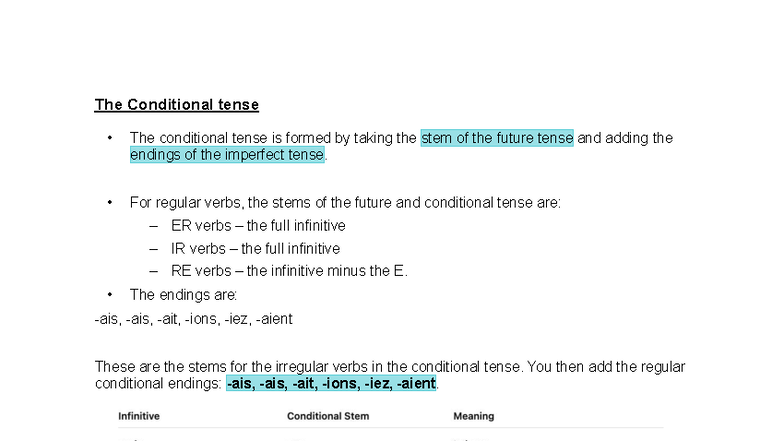 Conditional Tense - Grammar Notes & Exercises (FR 101) - Studocu