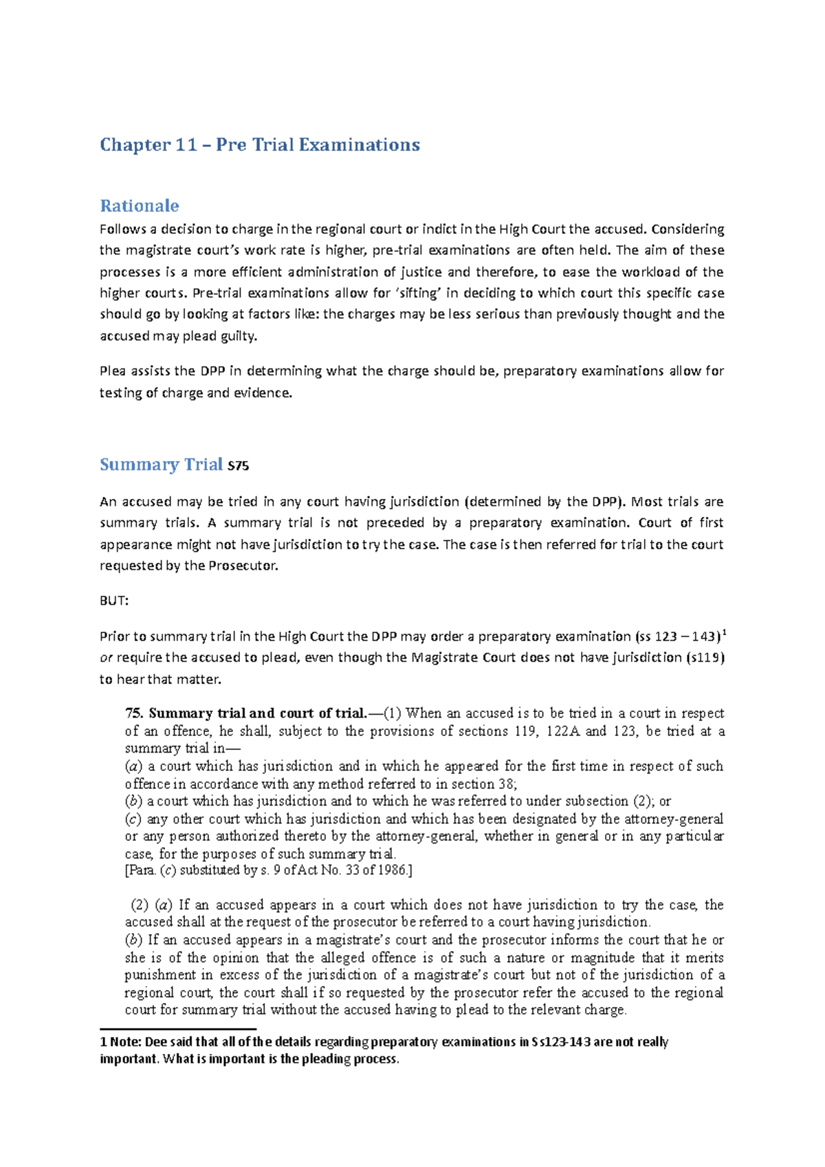 Chapter 11 - Overview of Pre-Trial Examinations and Summary Trials ...