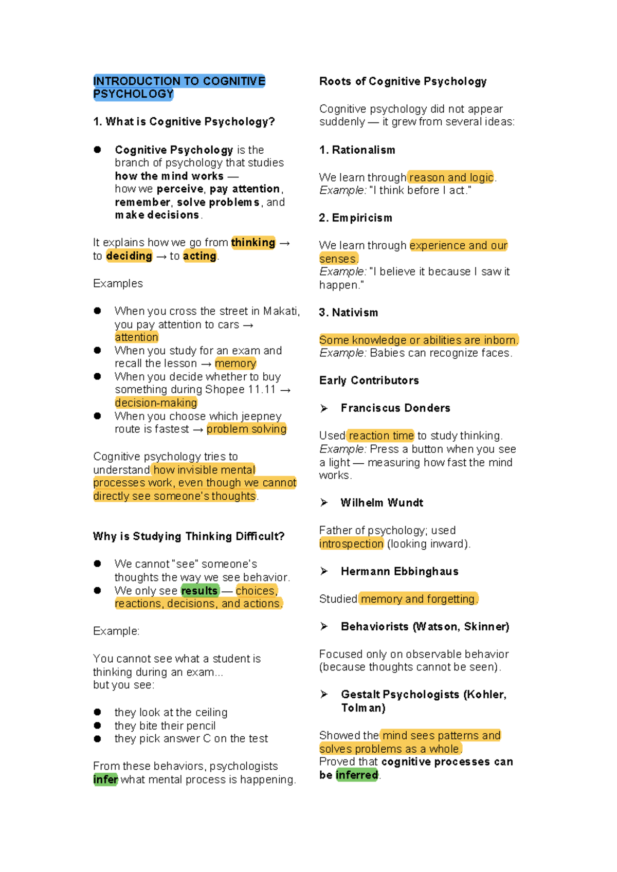 Study Notes on Cognitive Psychology (PSY063) - Studocu