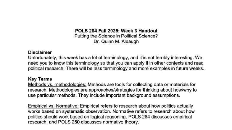 POLS 284 Fall 2025 Week 3 Handout - POLS 284 Intro. to Political ...