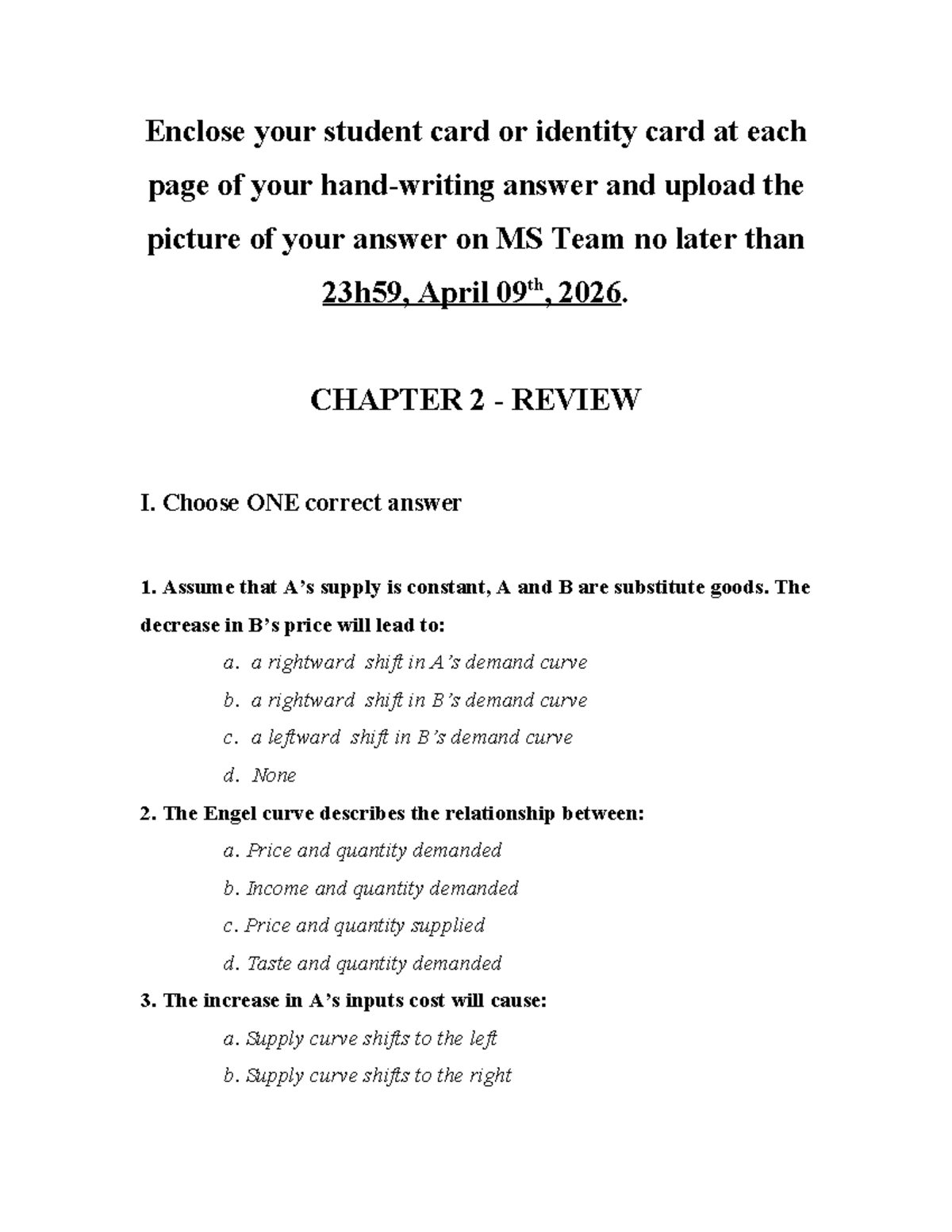 Chapter 2 Review - TƯ DUY TKE - Economics Concepts & Exercises - Studocu