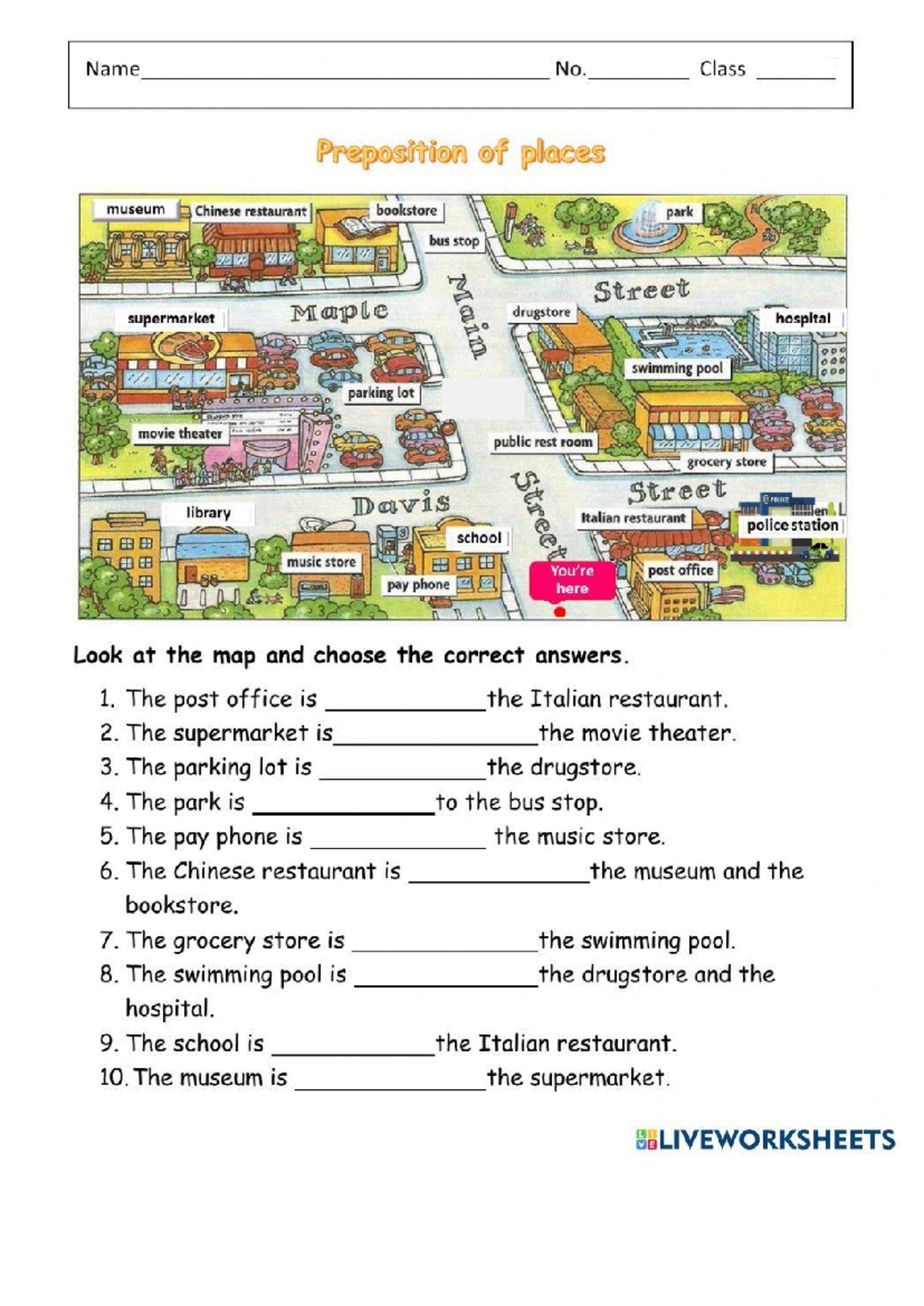 Grade 6 Prepositions of Place: Map Activity Worksheet - Studocu