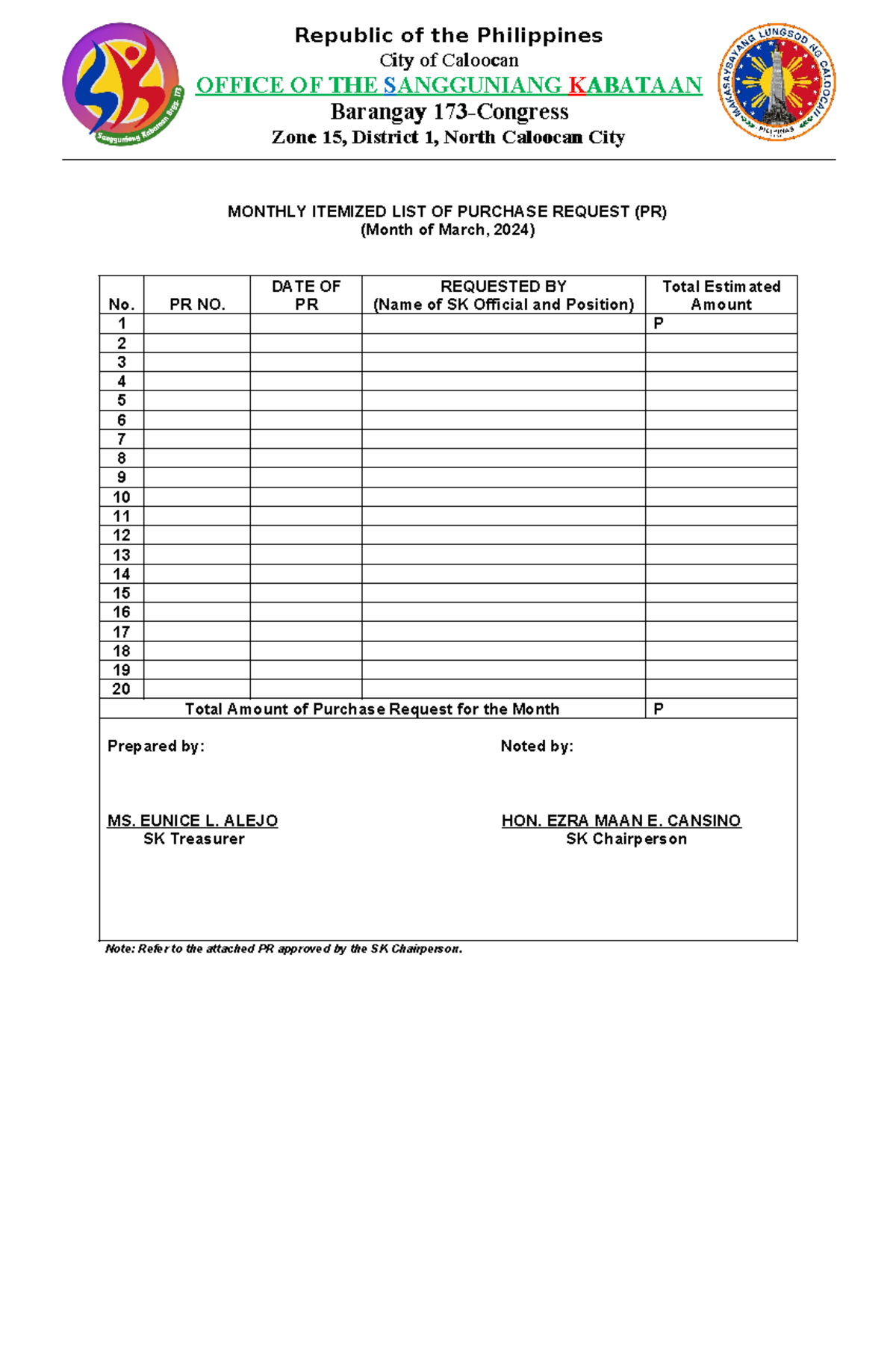 SK Monthly Itemized Purchase Requests - March 2024 Notes - Studocu