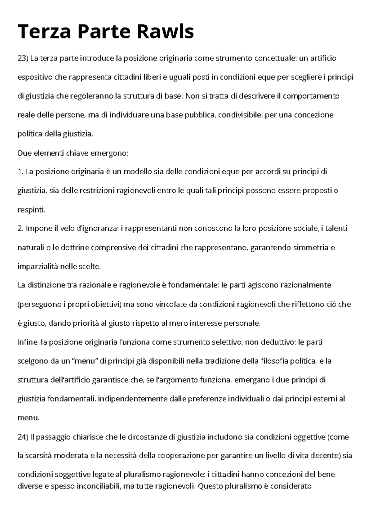Terza Parte: Giustizia come Equità di John Rawls - Studocu