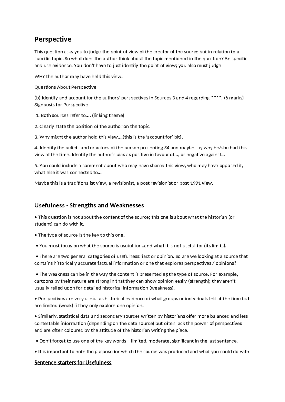 Analyzing Perspectives and Usefulness in Historical Sources - Studocu