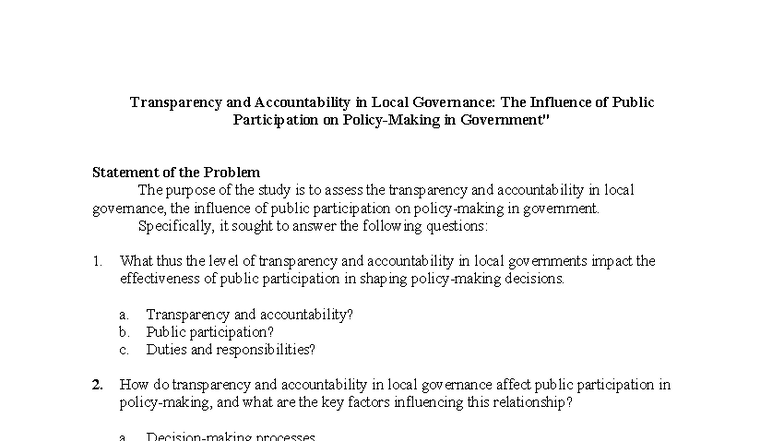 Local Governance: Transparency, Accountability & Public Participation ...