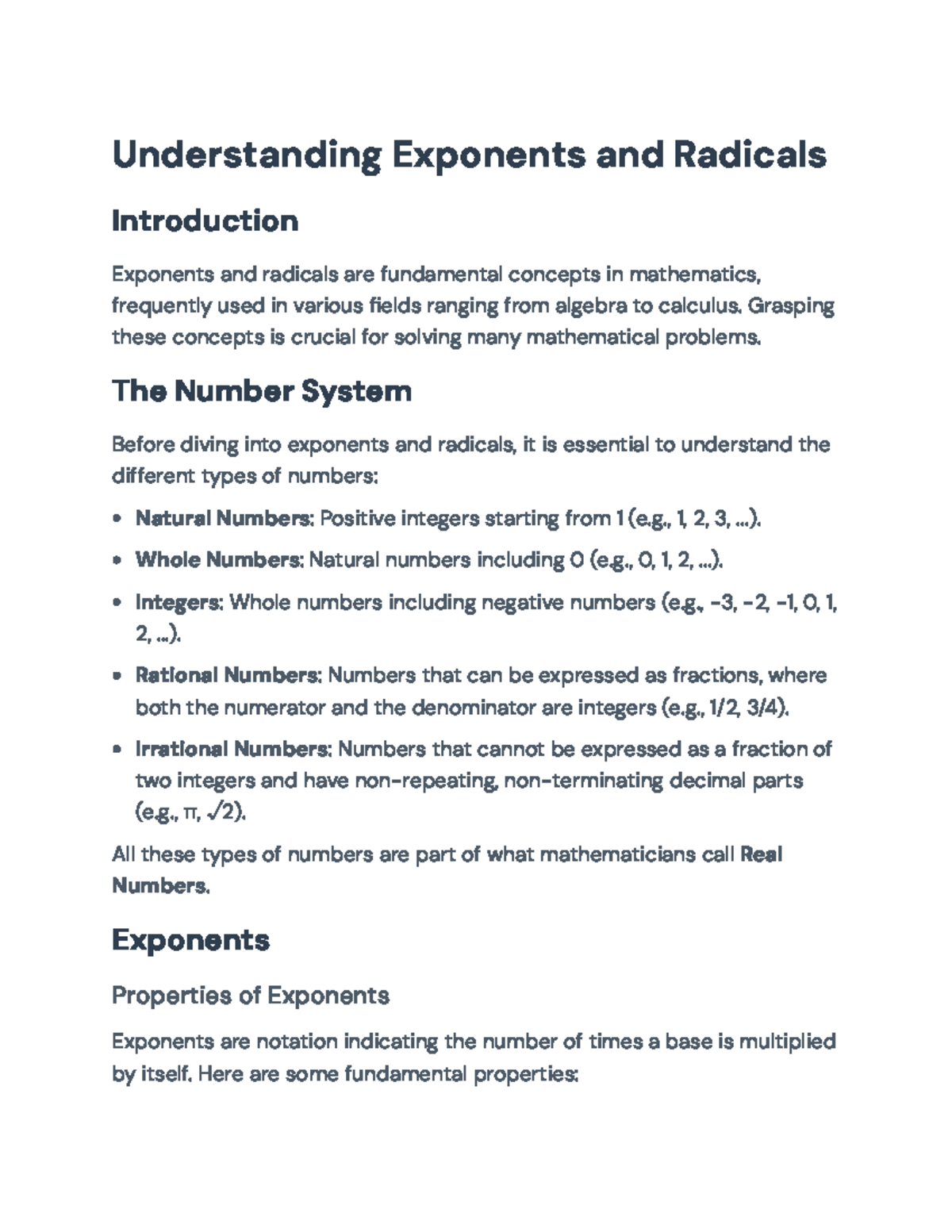Understanding Exponents and Radicals: Key Concepts and Properties ...