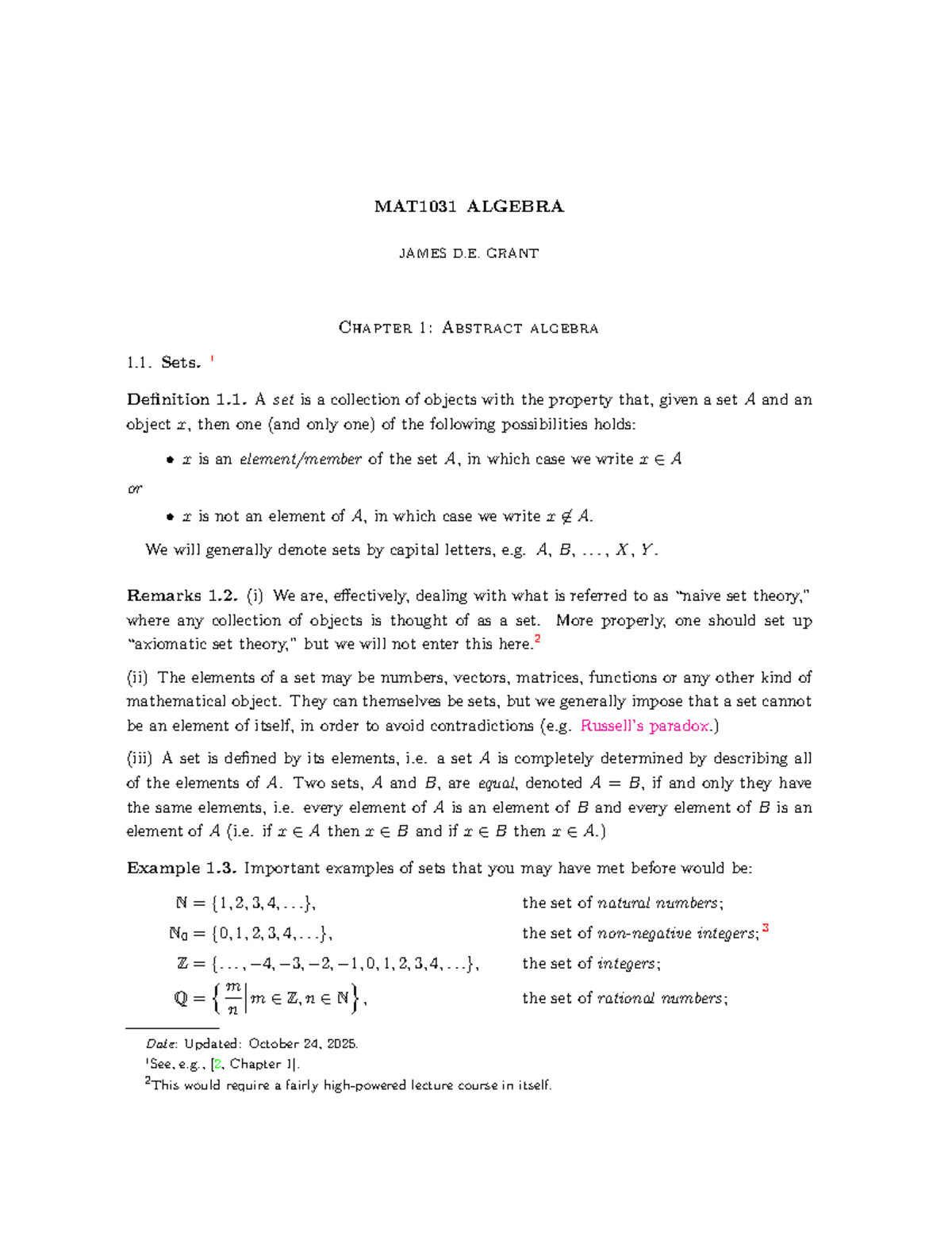 MAT1031 ALGEBRA Chapter 1: Introduction to Sets and Functions - Studocu