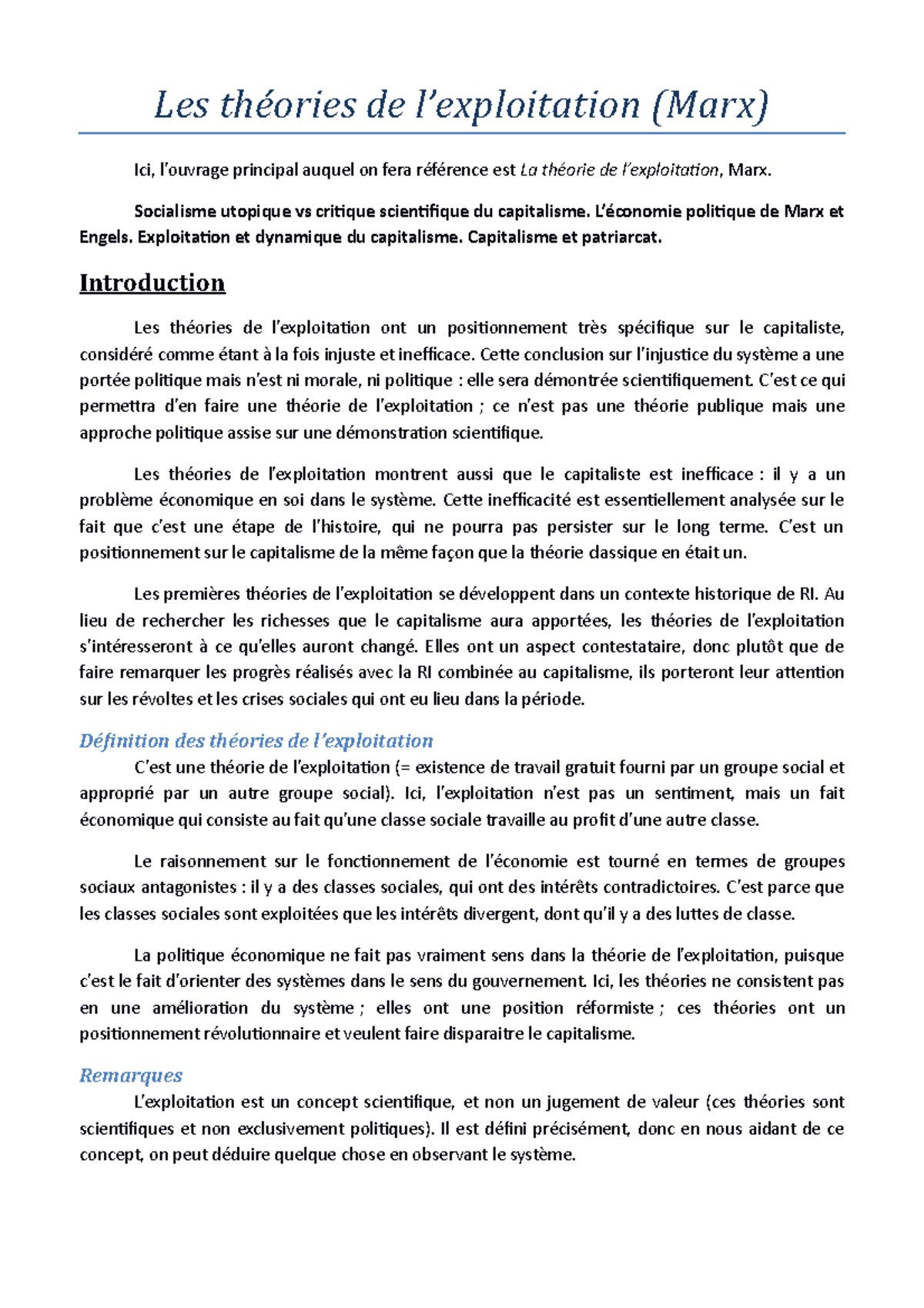 Les théories de l exploitation - Les théories de l’exploitation (Marx ...
