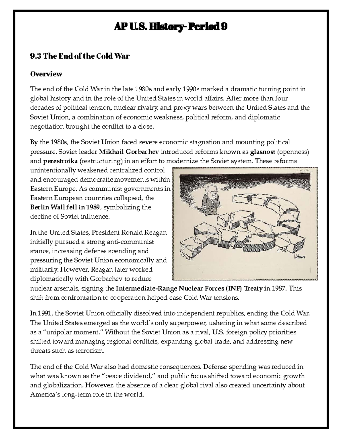 U.S. History Topic Guide 9.3: The End of the Cold War - Studocu