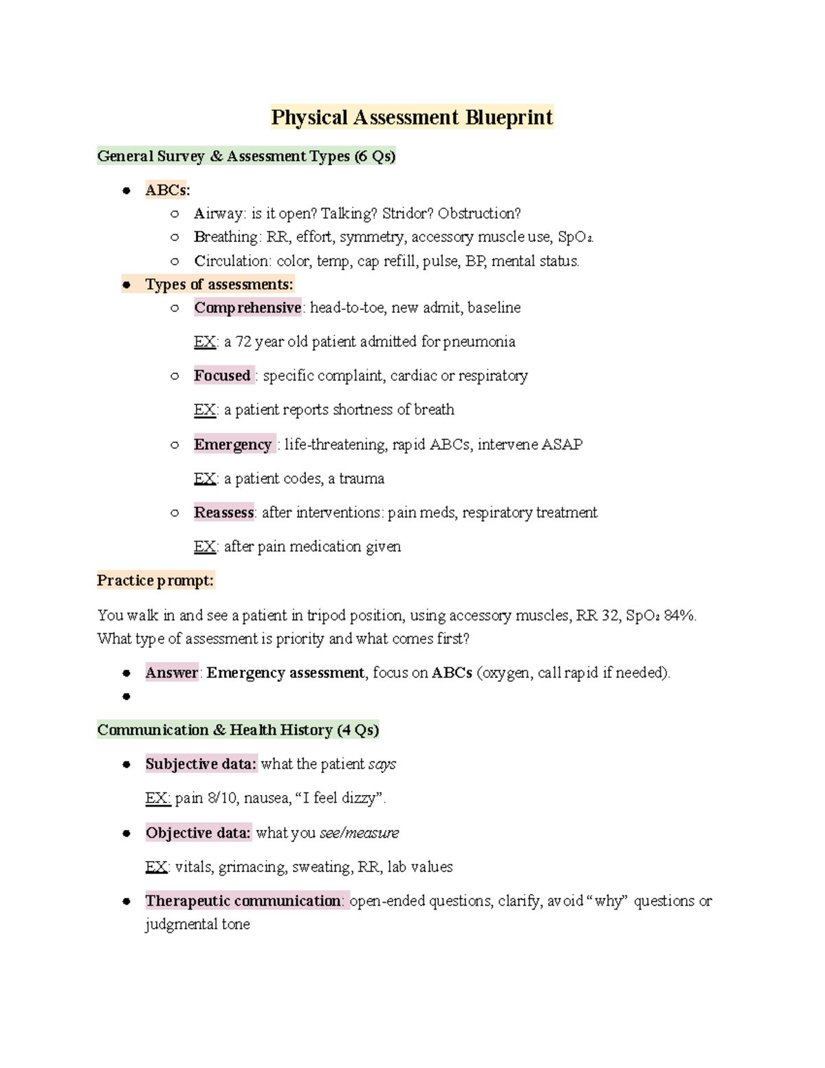 Physical Assessment Blueprint: General Survey & Key Assessment Types ...