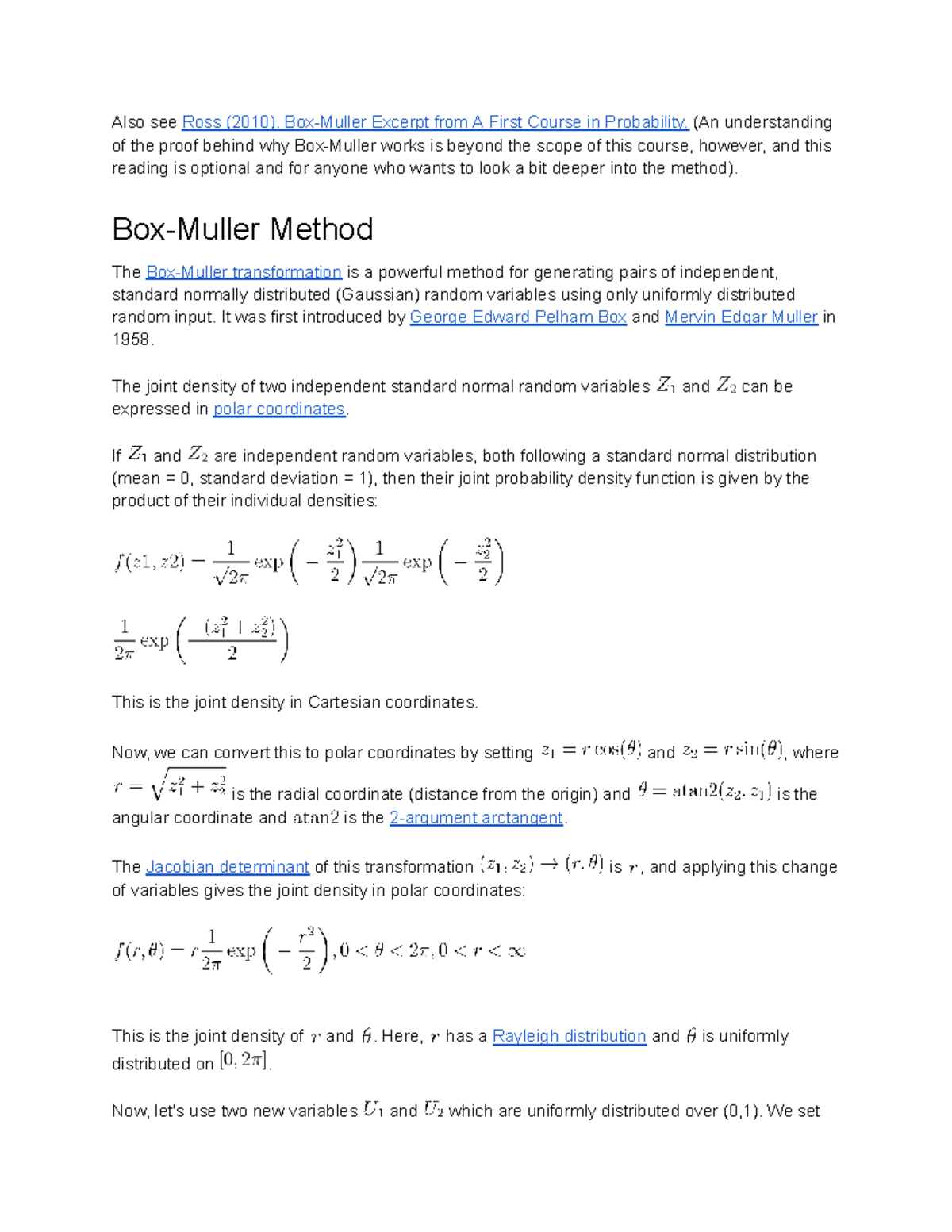 M7L12 Box-Muller Method for Generating Normal Random Variables - Studocu