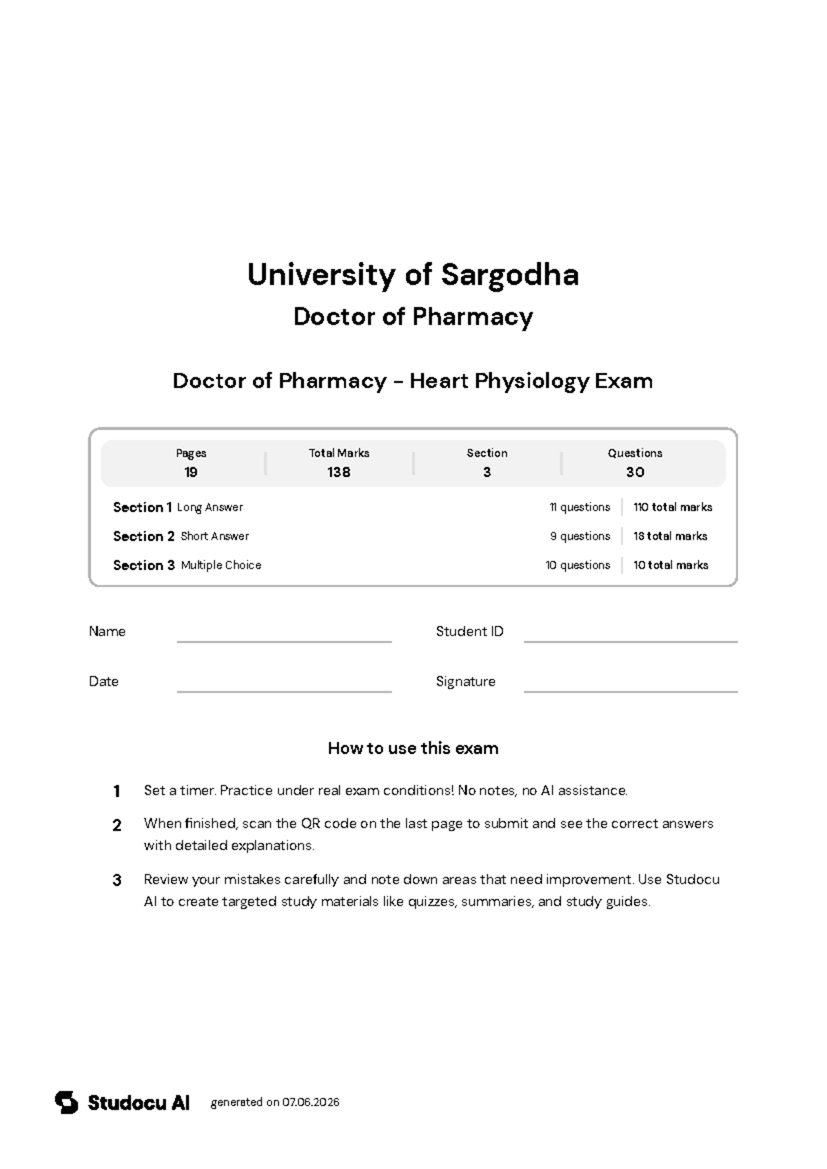 Pharmacy - Heart Physiology Final Exam - Studocu