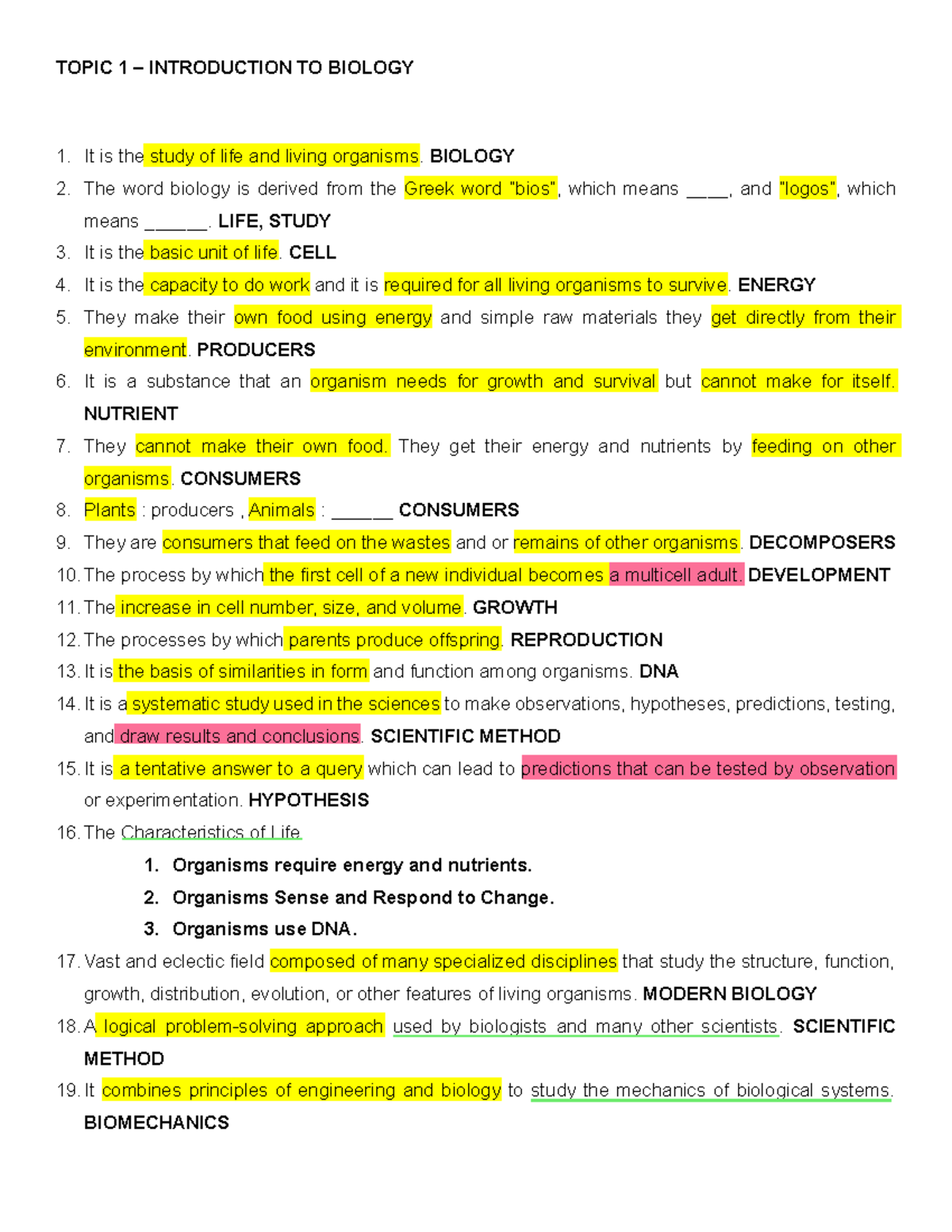 BIO Reviewer with Answer - TOPIC 1 – INTRODUCTION TO BIOLOGY It is the ...