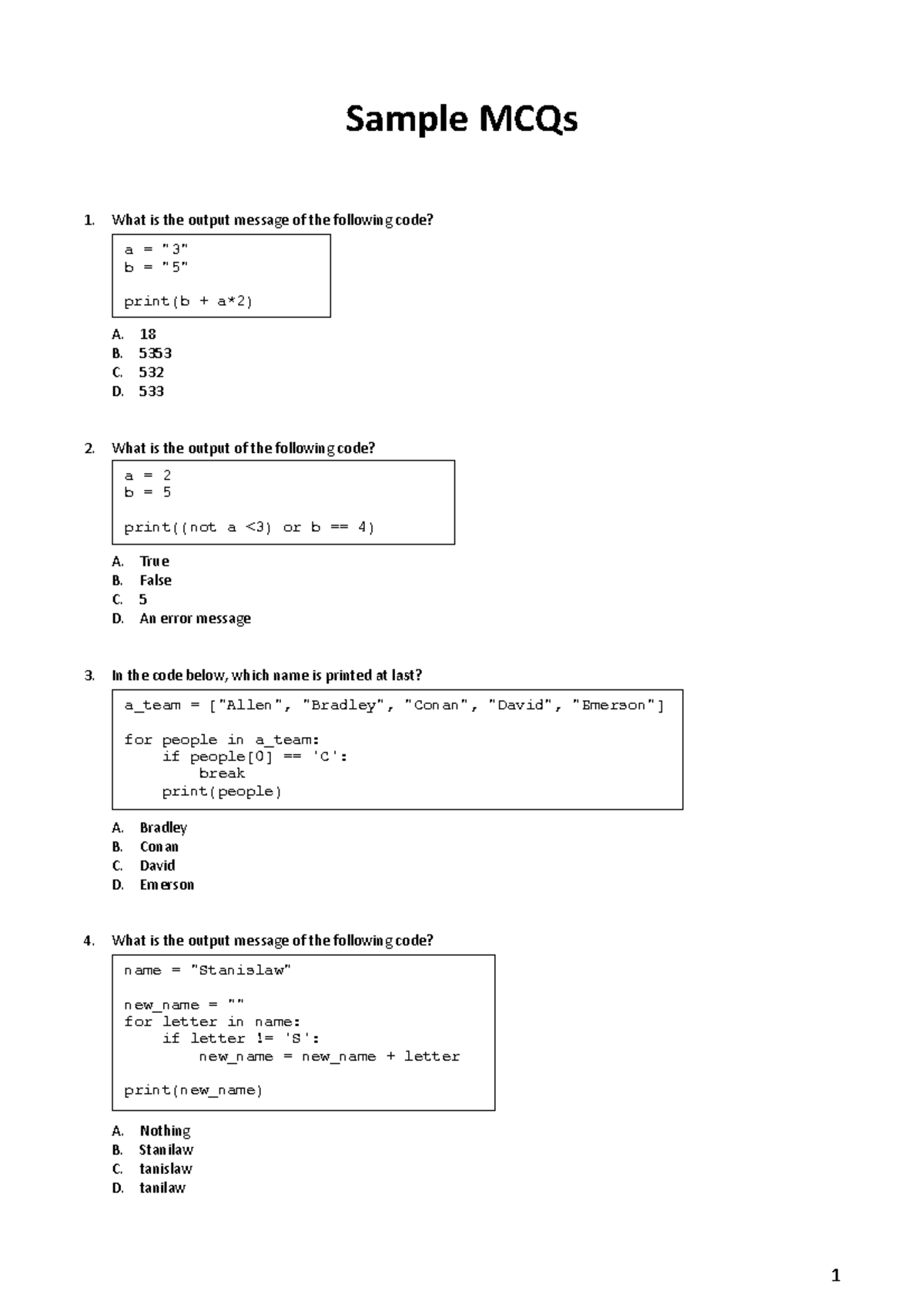 Sample MCQs for Practice - DAO2702 MCQ Set A - Studocu