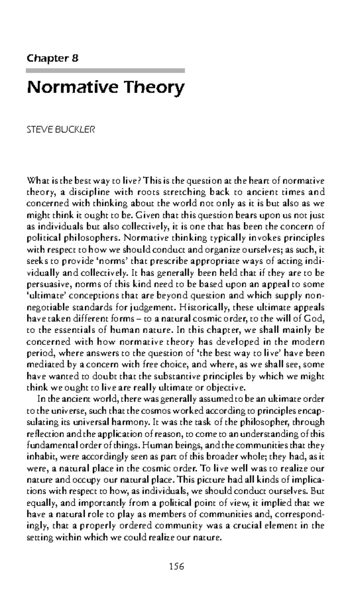 Normative reading - ......... - Chapter 8 Normative Theory STEVE BUCKLER What is the best way to ...