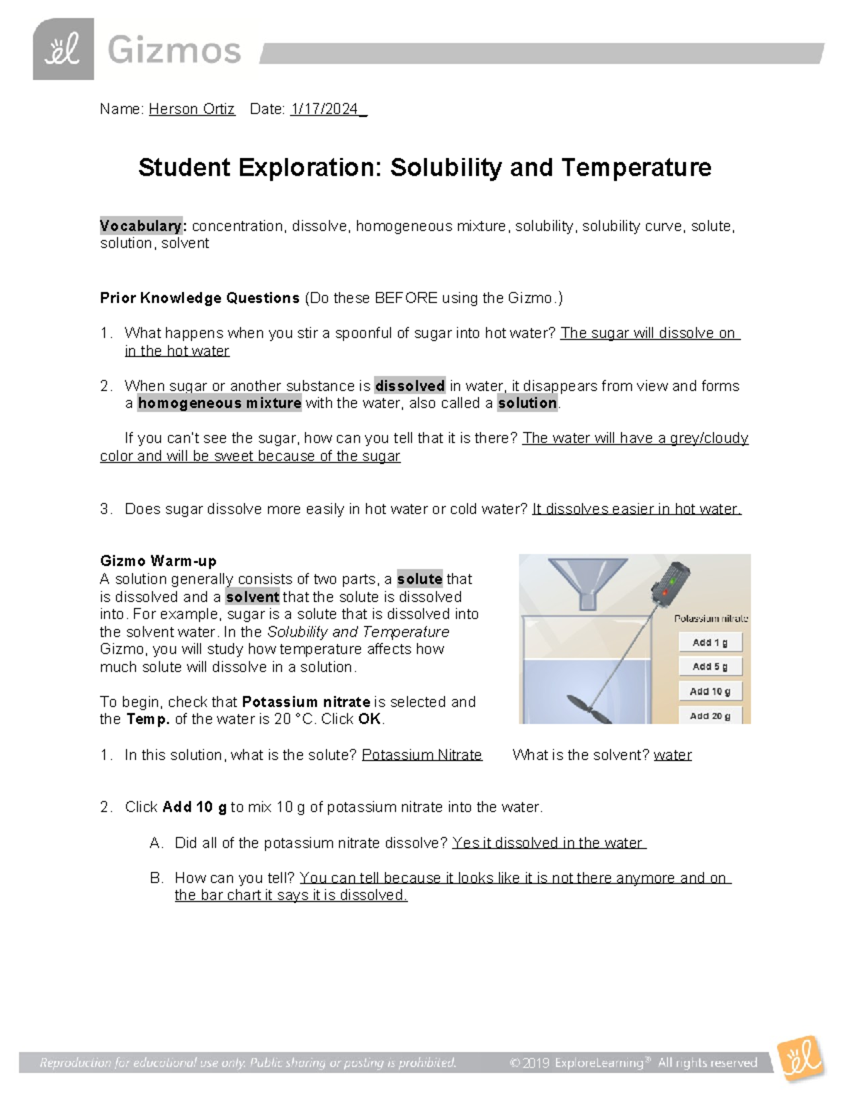 Exploration of Solubility and Temperature (SE) - Studocu