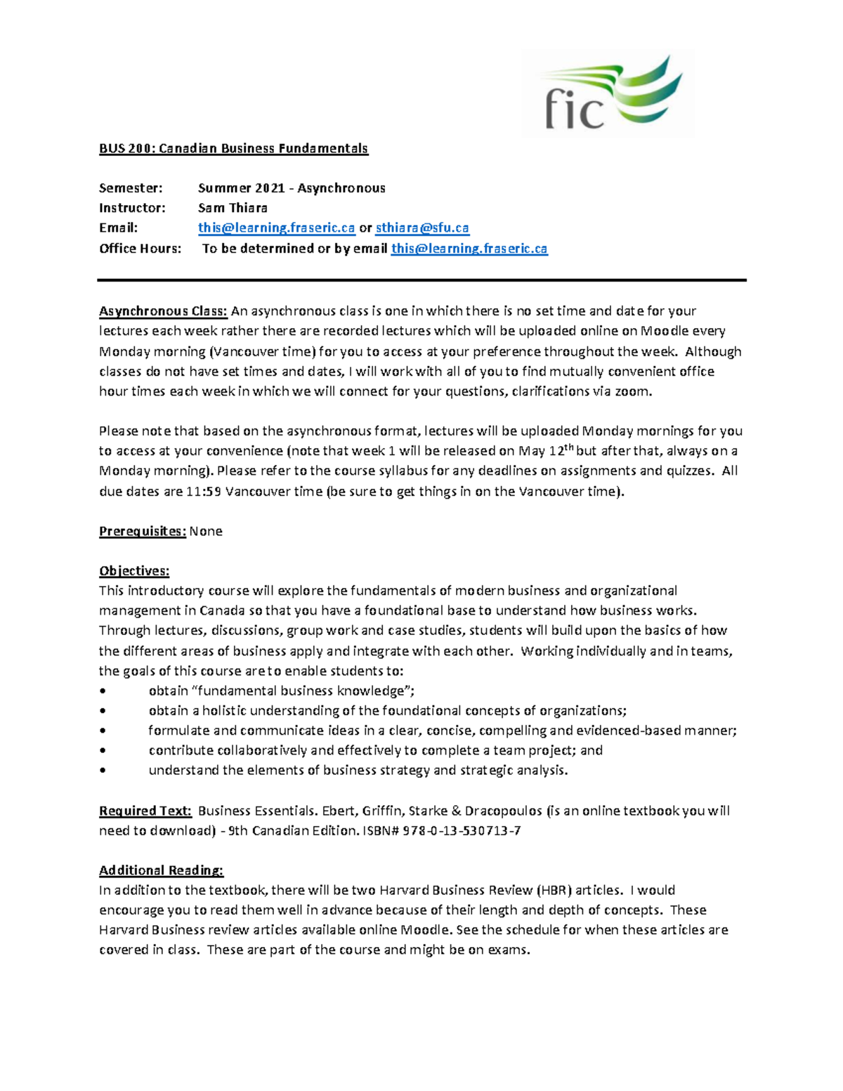 BUS200: Summer 2021 Canadian Business Fundamentals Syllabus Guide - Studocu