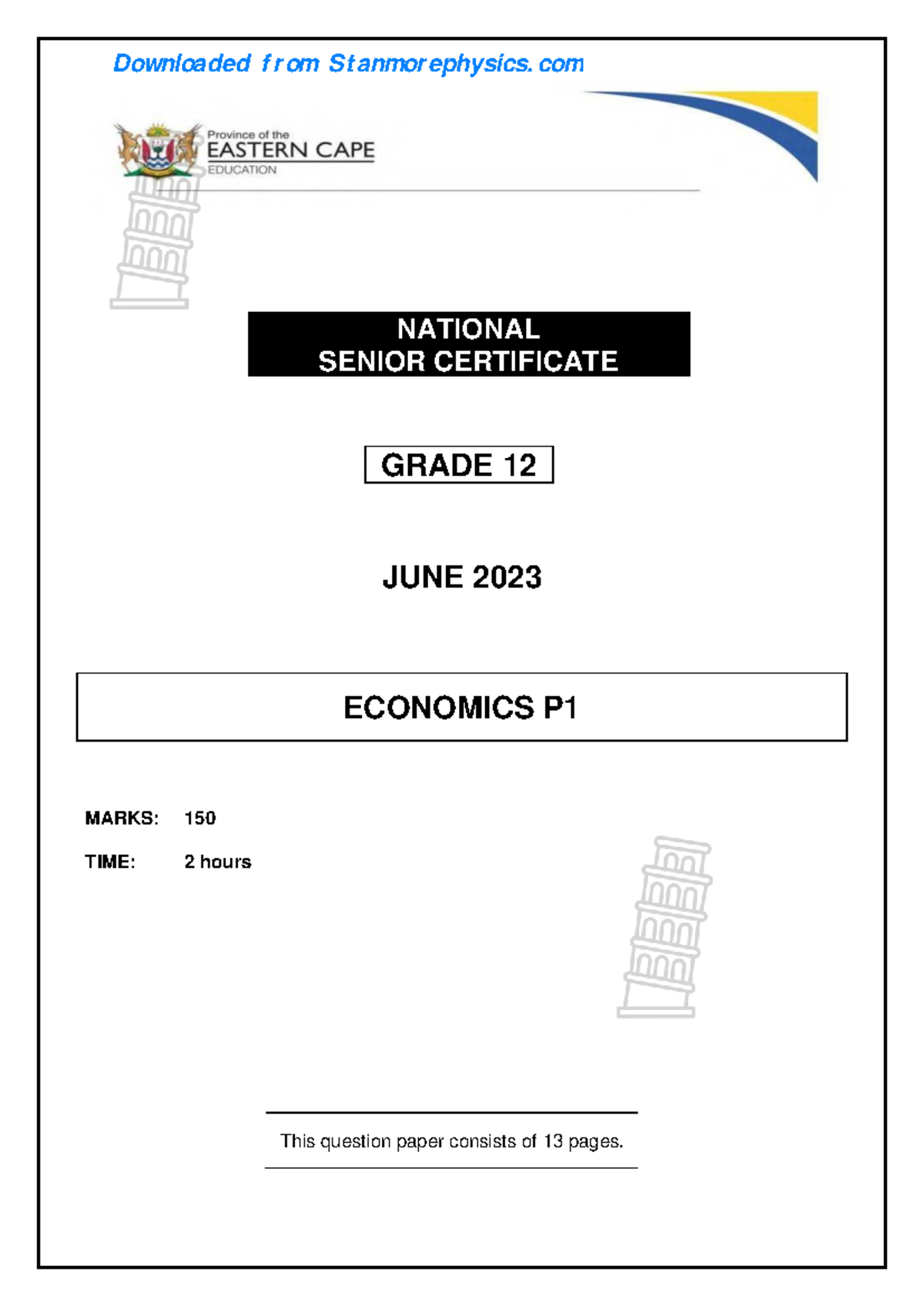 EC Economics Grade 12 June 2023 P1 Exam Paper and Memo - Studocu