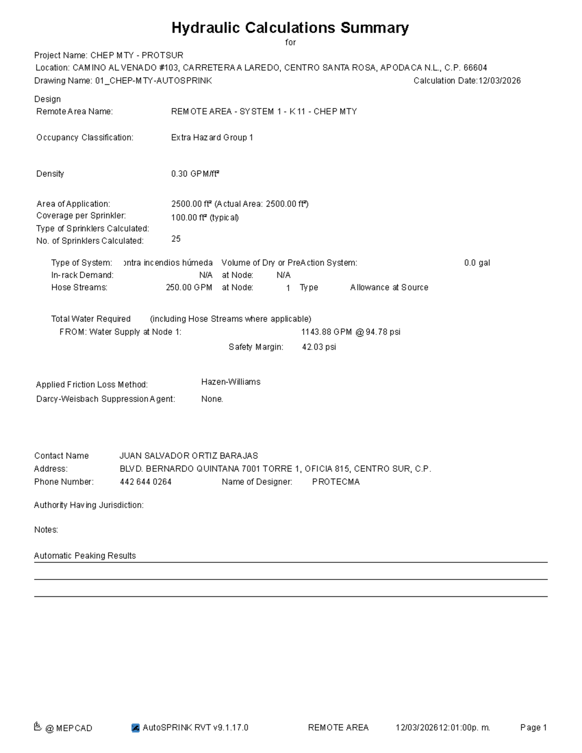 Hydraulic Calculations Summary for CHEP MTY System 1 K=11.2 - Studocu