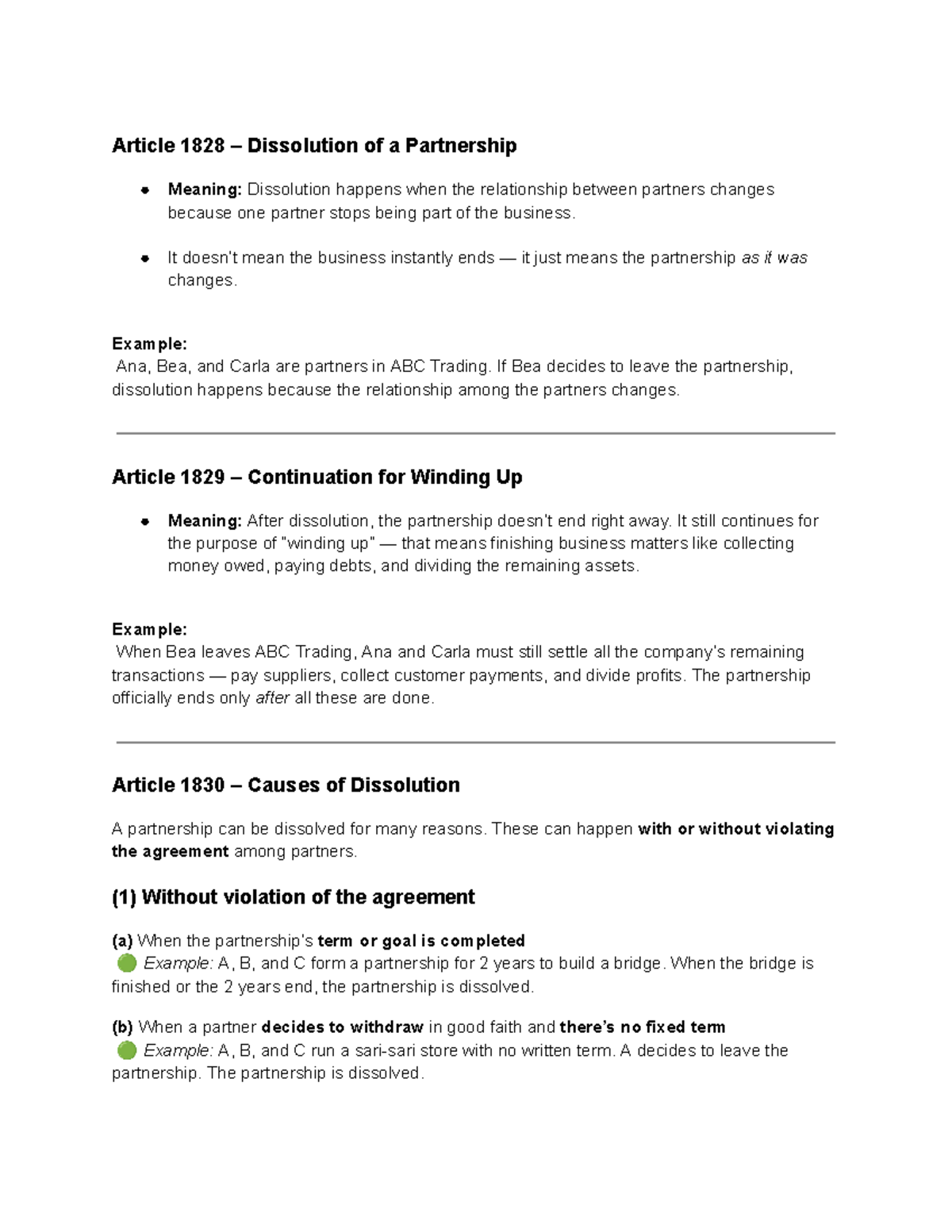 Partnership Law: Chapter 3 - Summaries on Dissolution and Winding Up ...