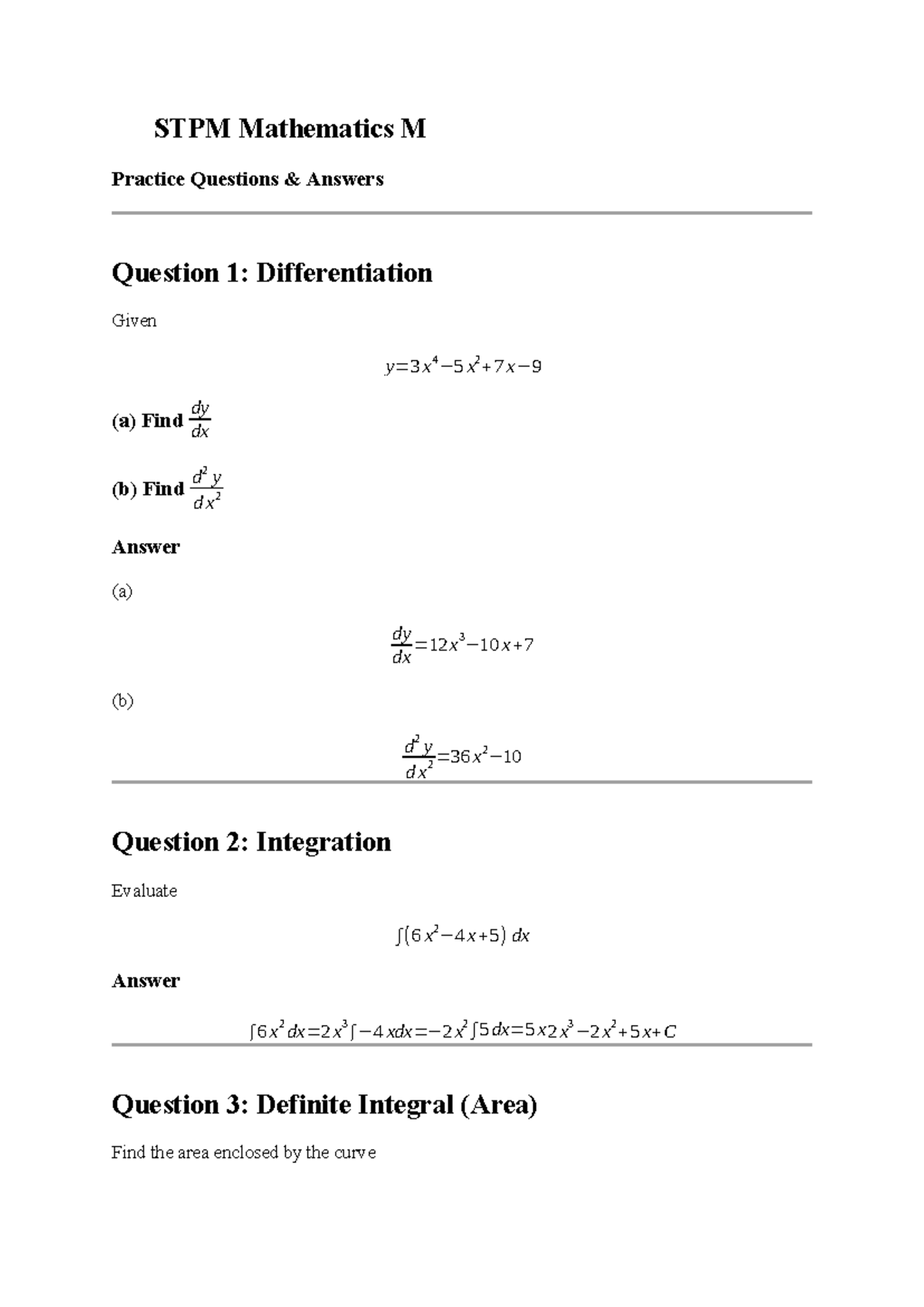 STPM Mathematics M Practice Questions & Answers - Studocu
