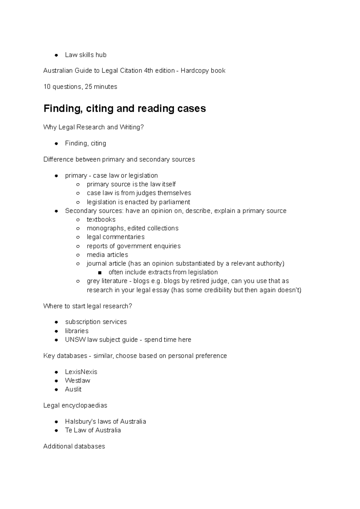 Legal Research & Writing: A Guide to Legal Citation (LAW101) - Studocu