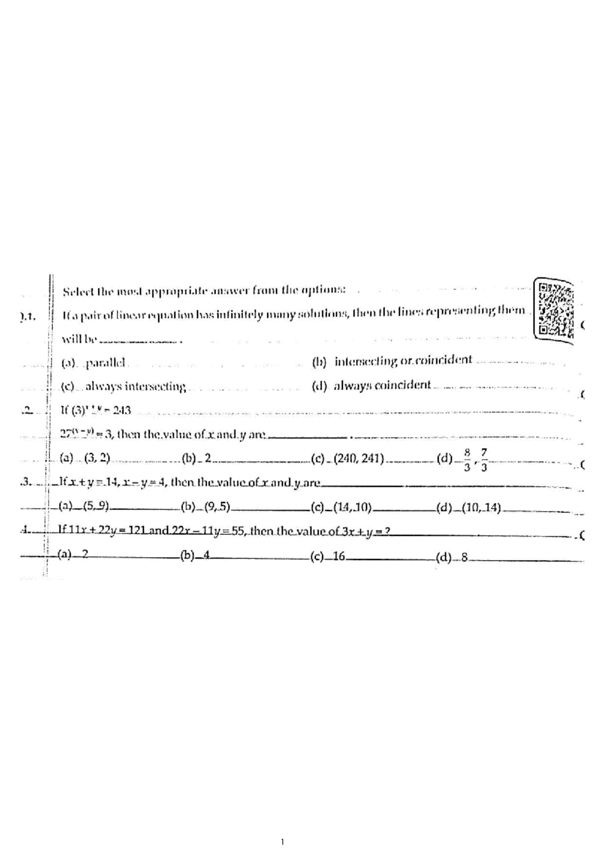 Pair of Linear Equations in Two Variables - Practice Questions - Studocu