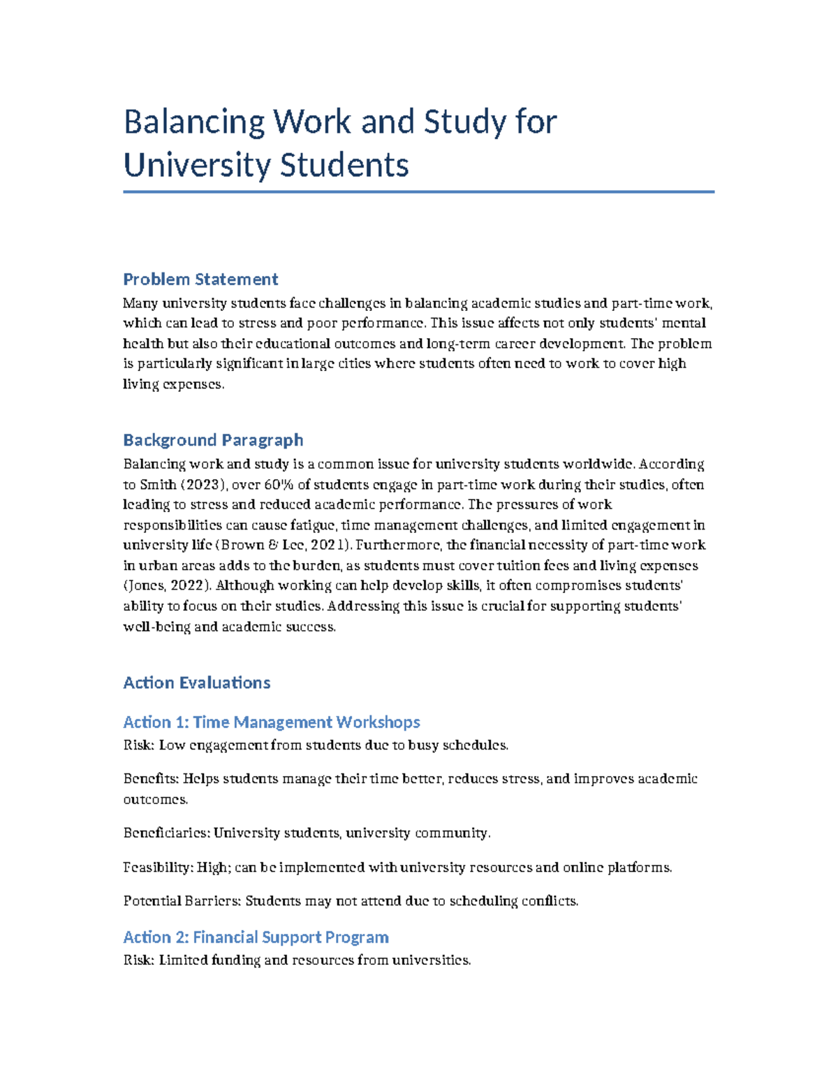 Balancing Work and Study: Challenges for University Students (WS101 ...
