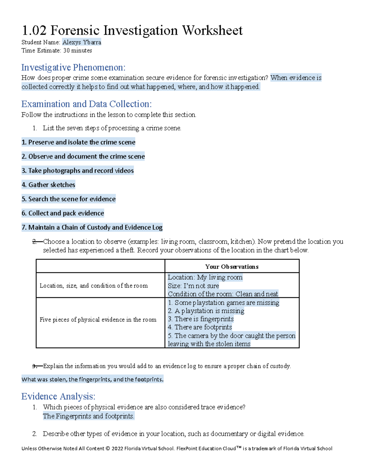 Forensic Investigation Worksheet (Course Code: 1.02) Completion Guide ...