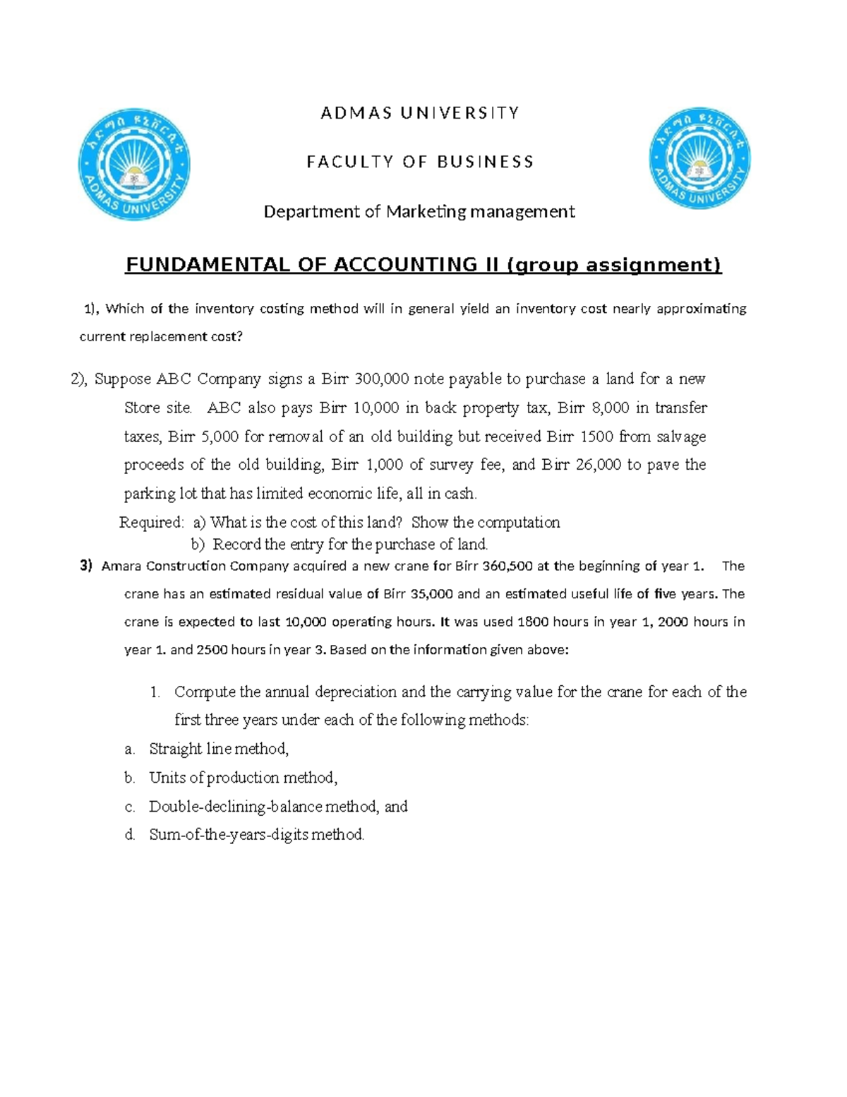 Fundamentals of accounting II (ADMAS) group assignment on inventory ...
