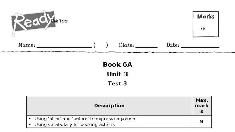 Ready 6A U3 Unit Test 3 - Cooking Actions Practice - Studocu