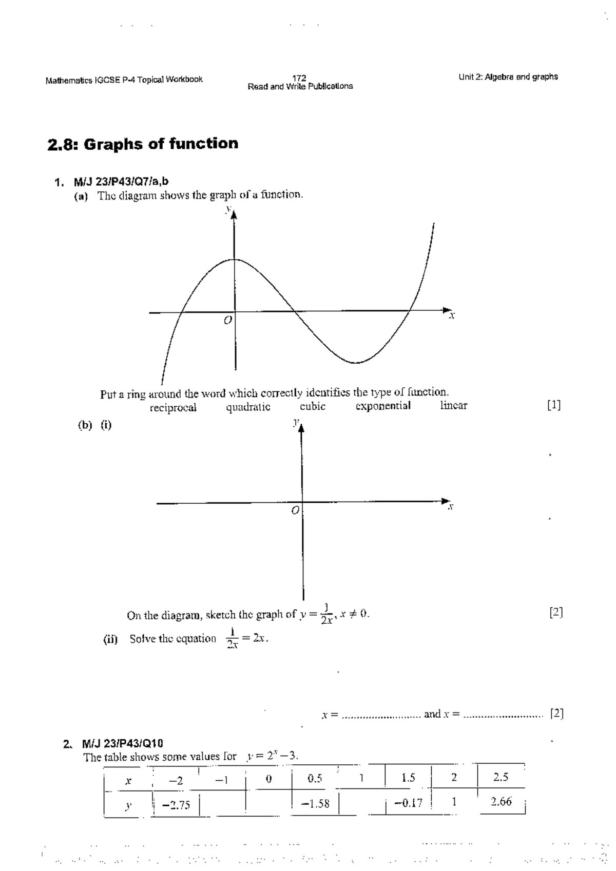 Mathematics IGCSE Topical Workbook 172: Graphs of Functions and Algebra ...
