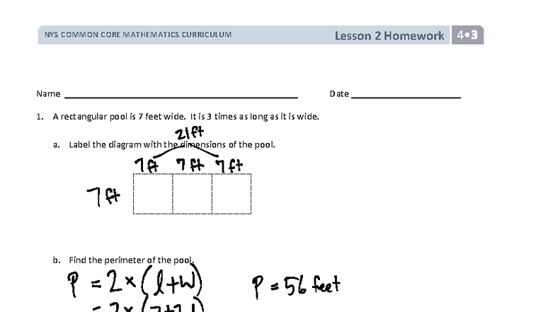 Grade 4 Module 3 Lesson 2 Homework: Area & Perimeter Problems - Studocu