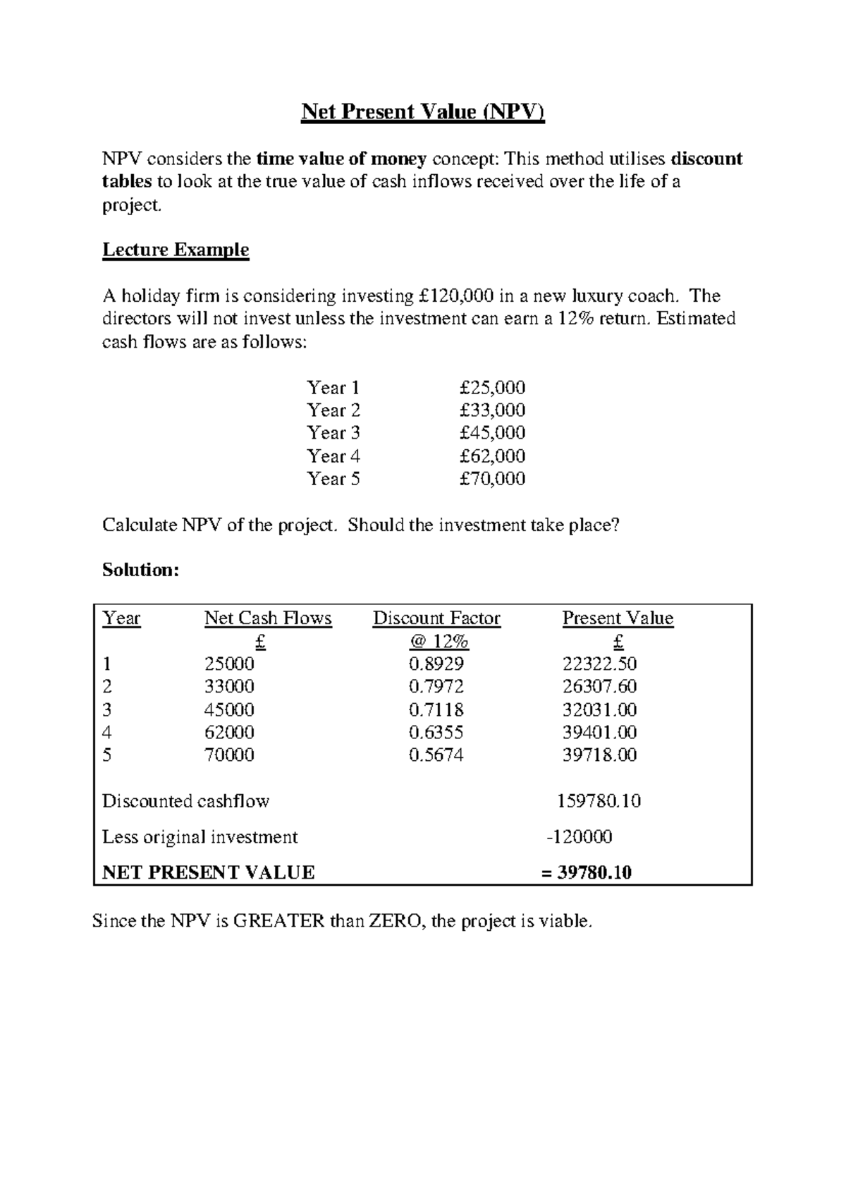 NPV worksheet - Net Present Value Practise - Net Present Value (NPV ...