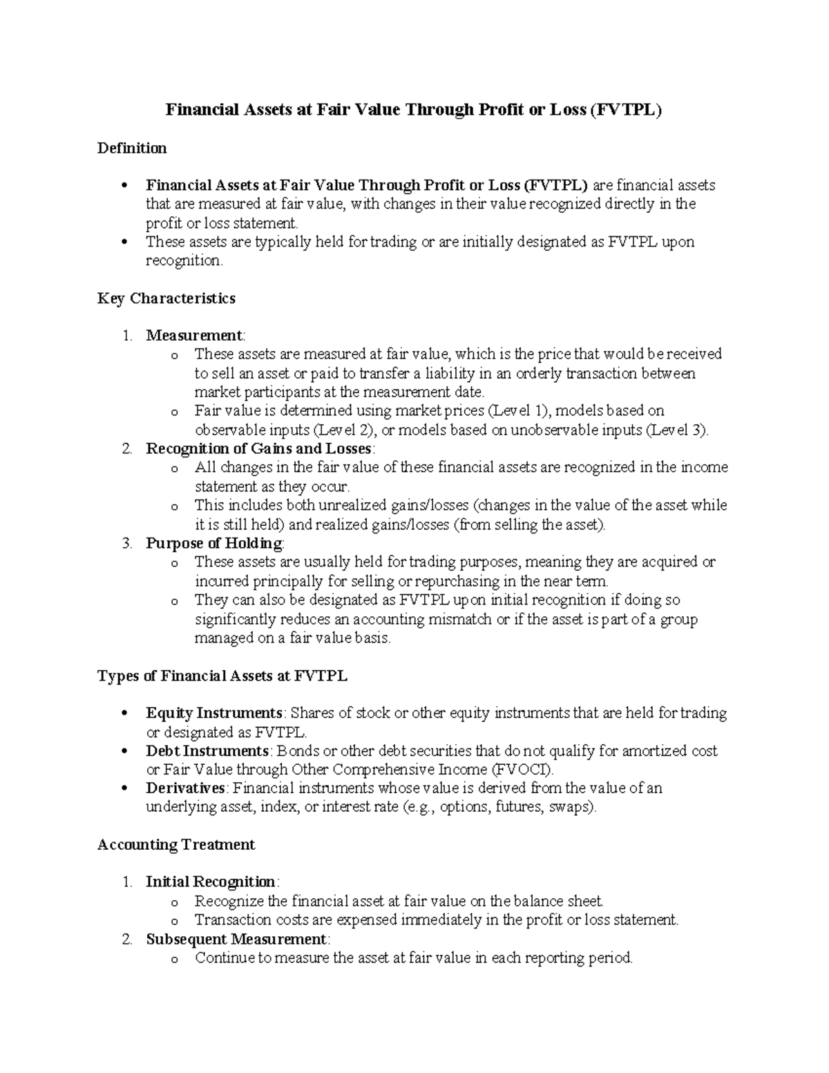FVTPL Financial Assets: Characteristics, Measurement, & Treatment - Studocu
