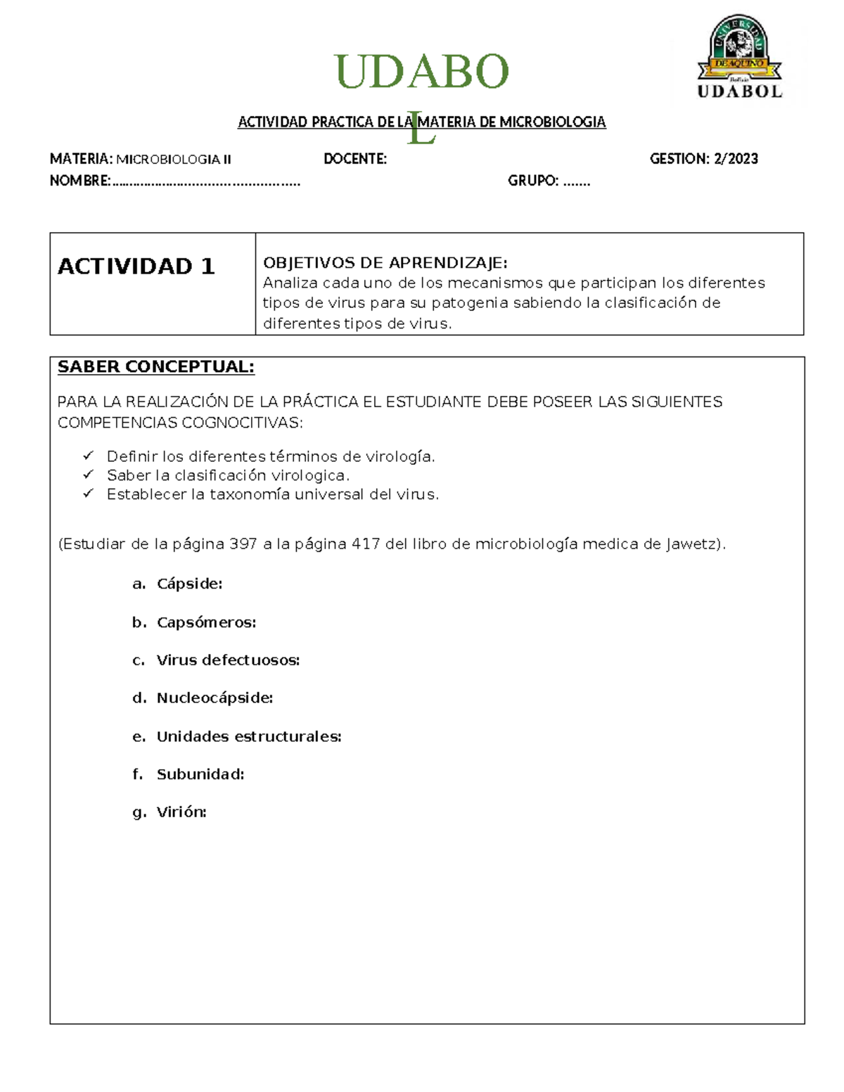 Actividad de microbiologia II actividad I - UDABO L ACTIVIDAD PRACTICA ...