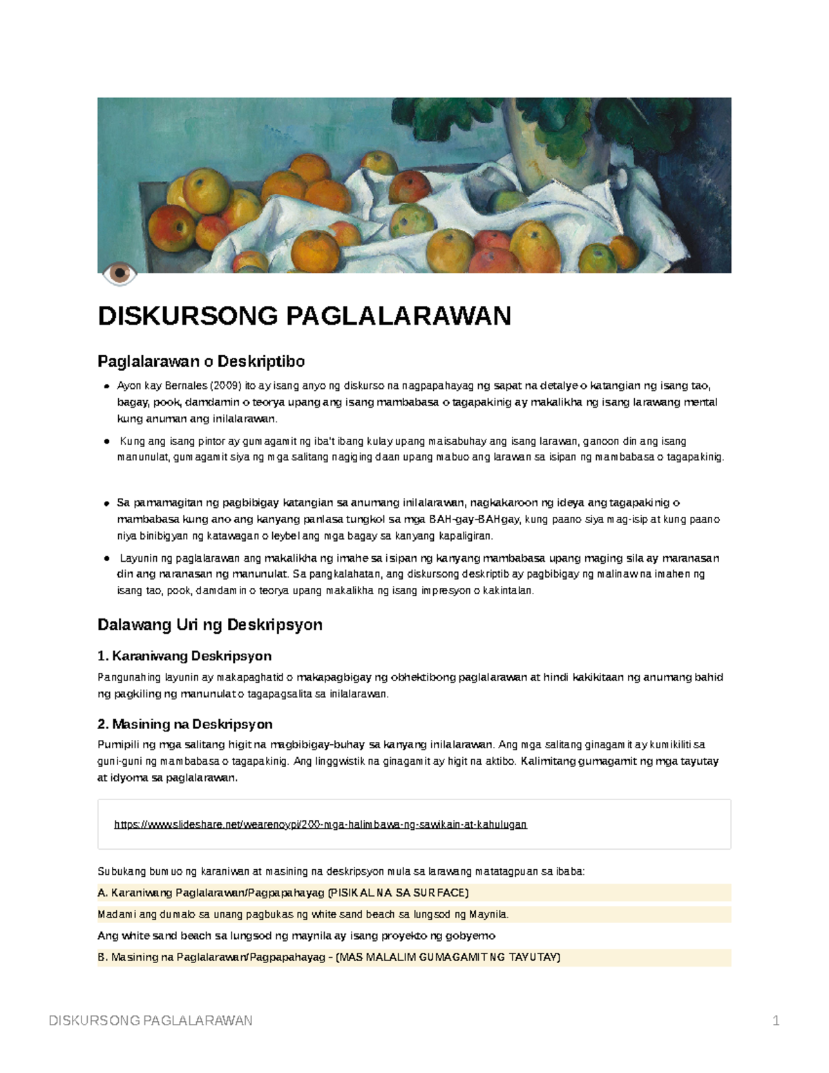 Diskursong Paglalarawan: Mga Uri at Layunin ng Deskriptibong Pagsusuri ...