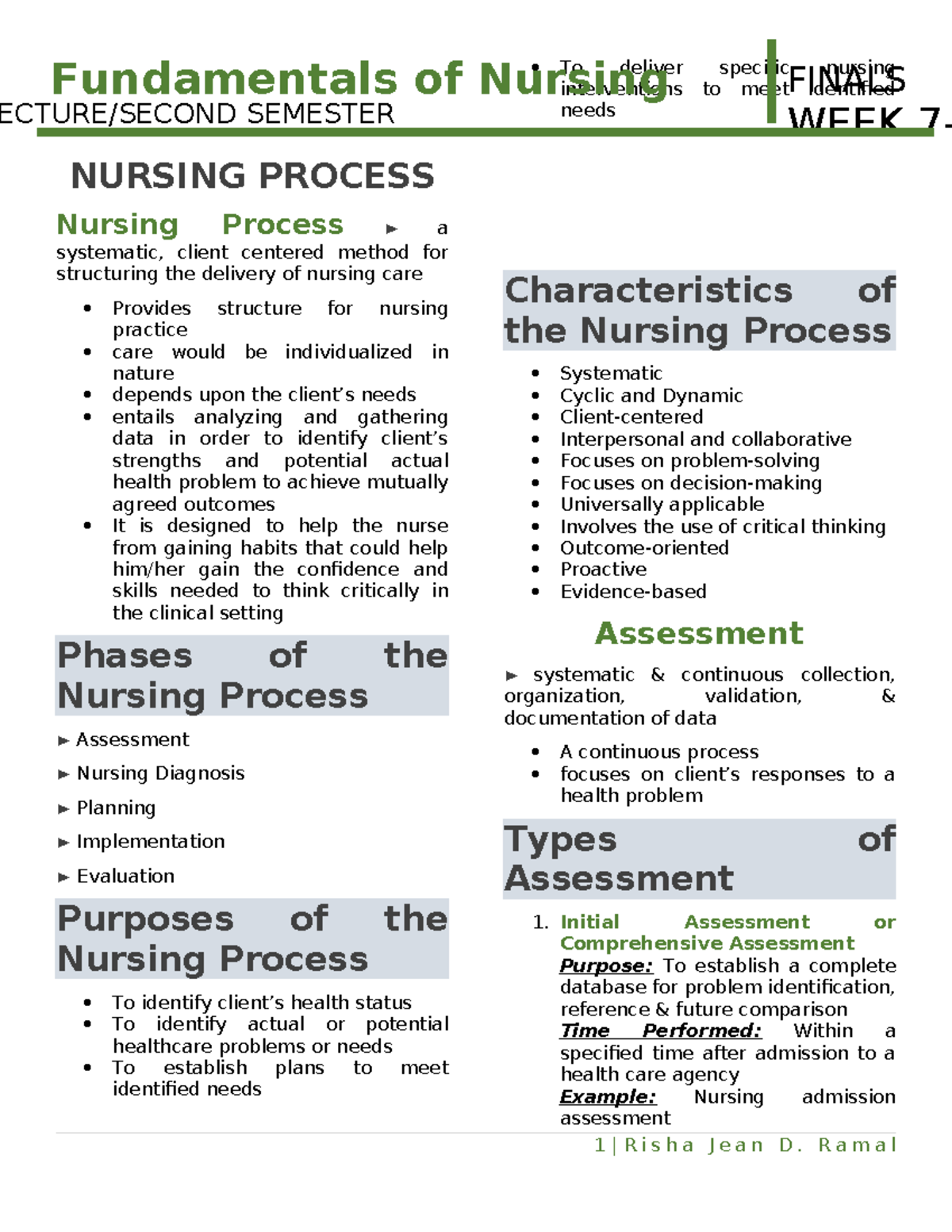 Fundamentals OF Nursing - NURSING PROCESS Nursing Process a systematic ...