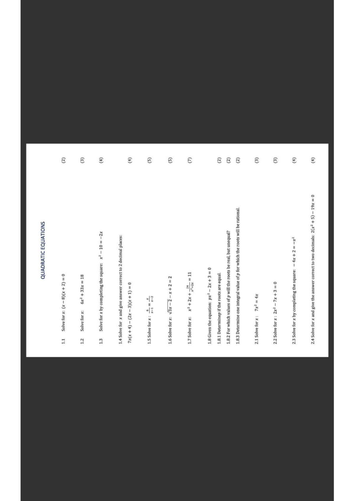 FET Quadratic Equations: Solutions and Analysis - Studocu