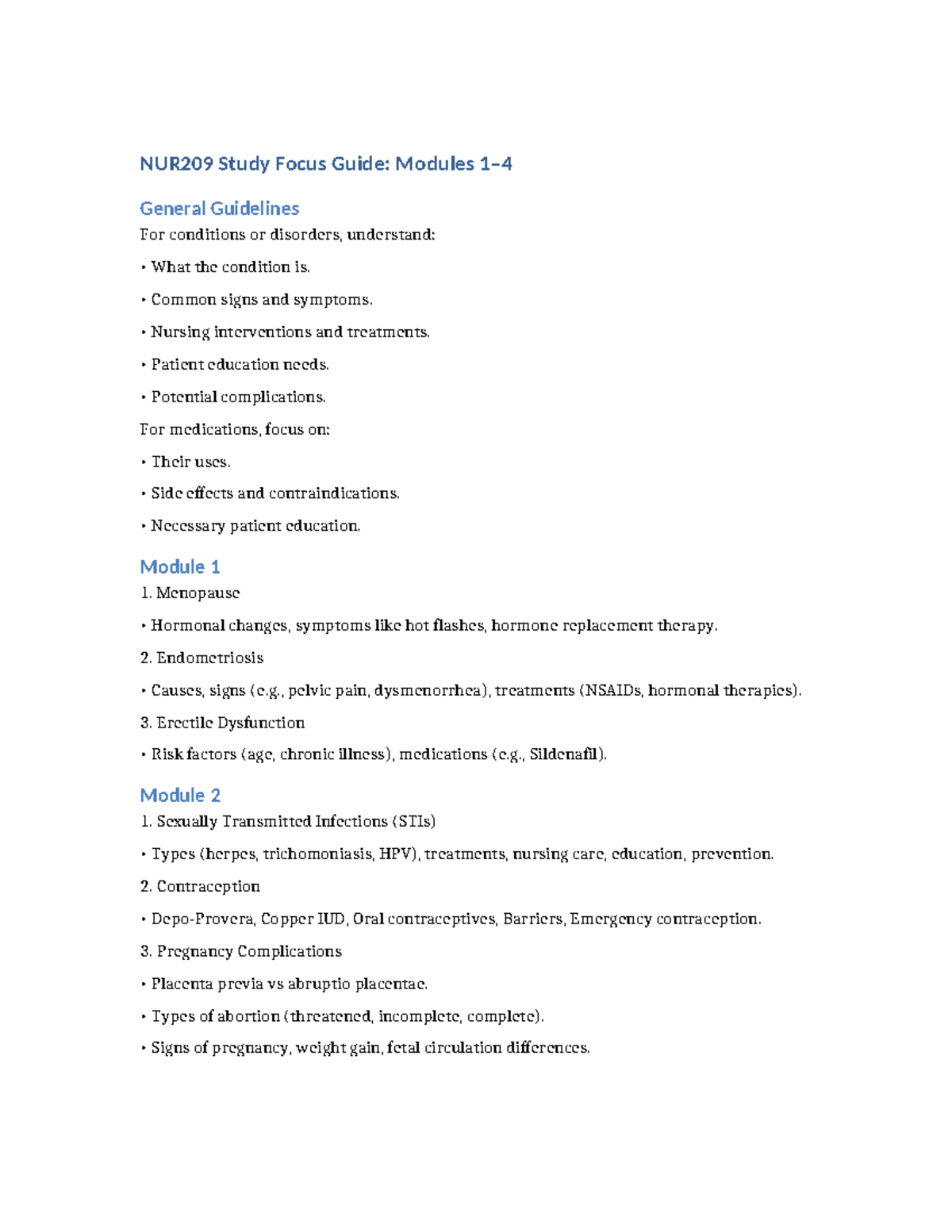 NUR209 Study Guide: Key Concepts from Modules 1-4 - Studocu