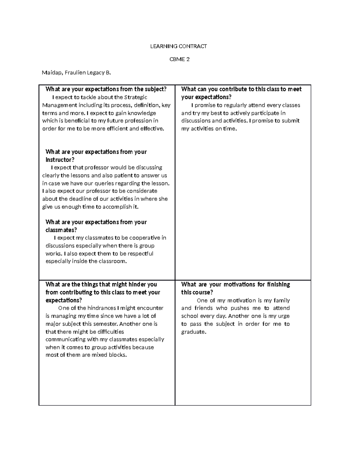 CBME2 Learning Contract - LEARNING CONTRACT CBME 2 Maidap, Fraulien ...